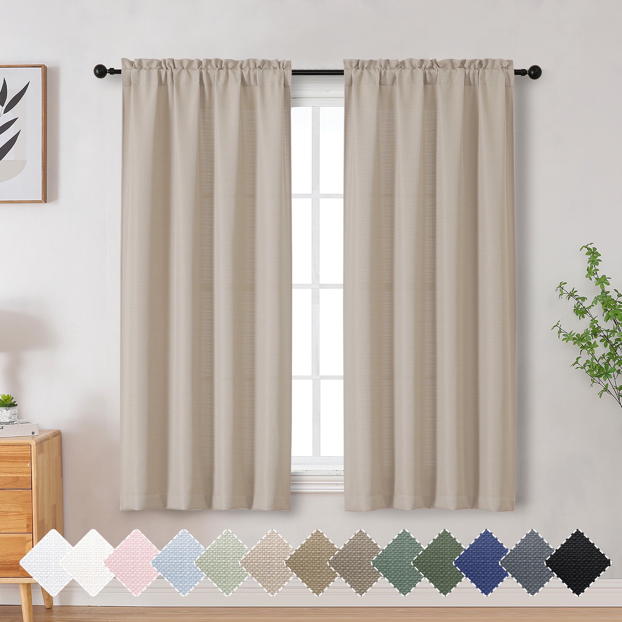 OVZME Bethany Natural Linen Light Filtering Curtains 63 Inch Length 2 ...