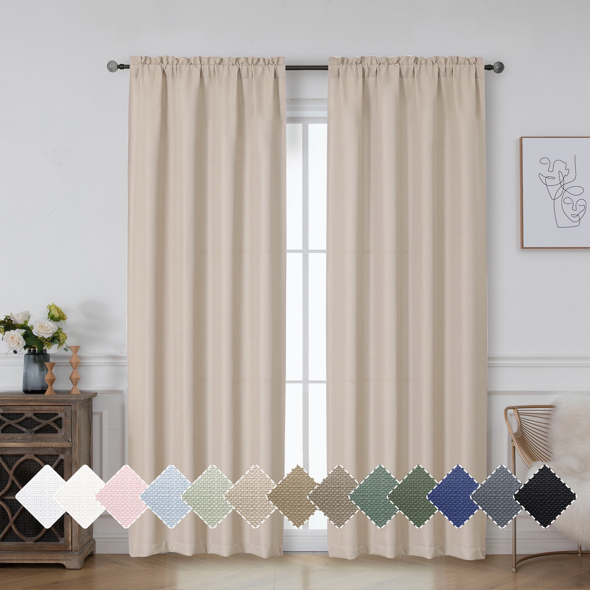 OVZME Bethany Linen Curtain 84 Inches Long 2 Panels Set, Airy Light ...