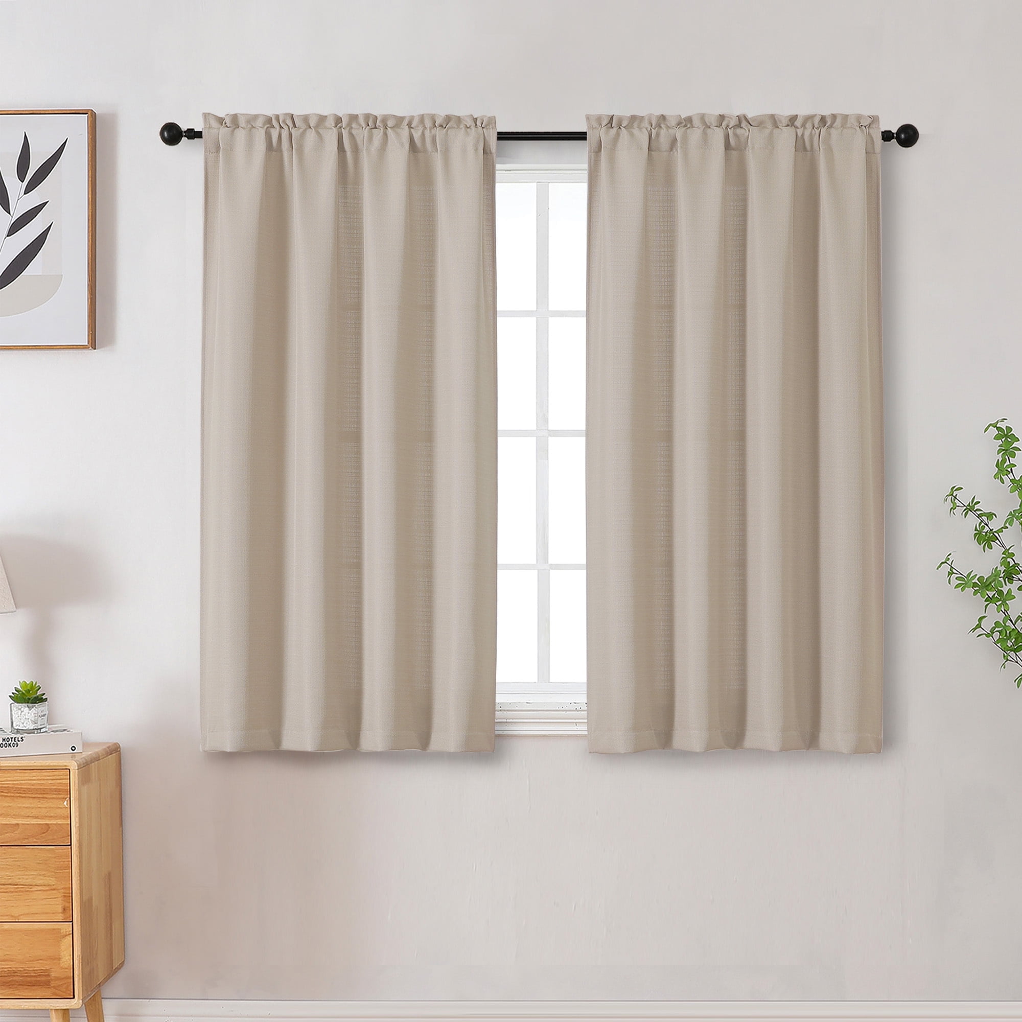 OVZME Bethany Linen Light Filtering Curtains 45 Inch Length 2 Panels ...