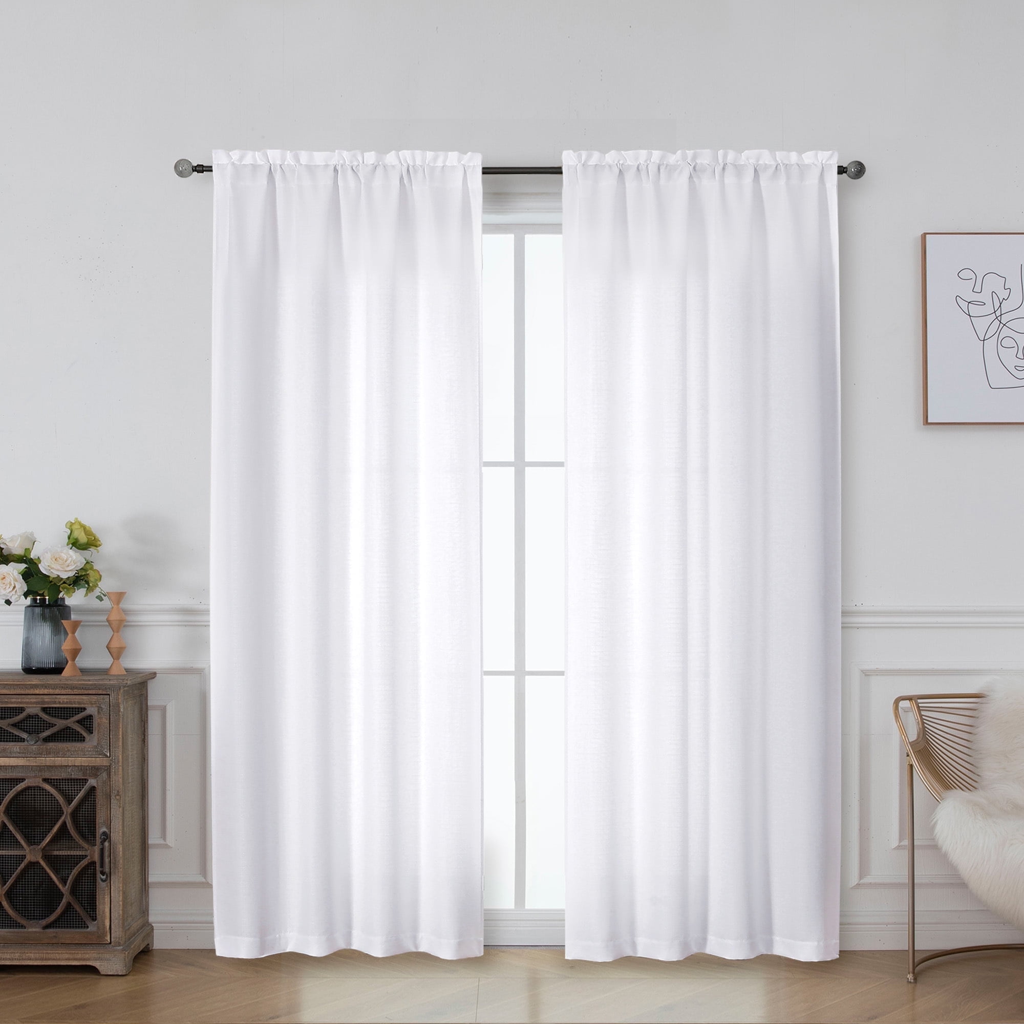 OVZME White Linen Textured Curtain 72 Inches Long, Light Filtering ...