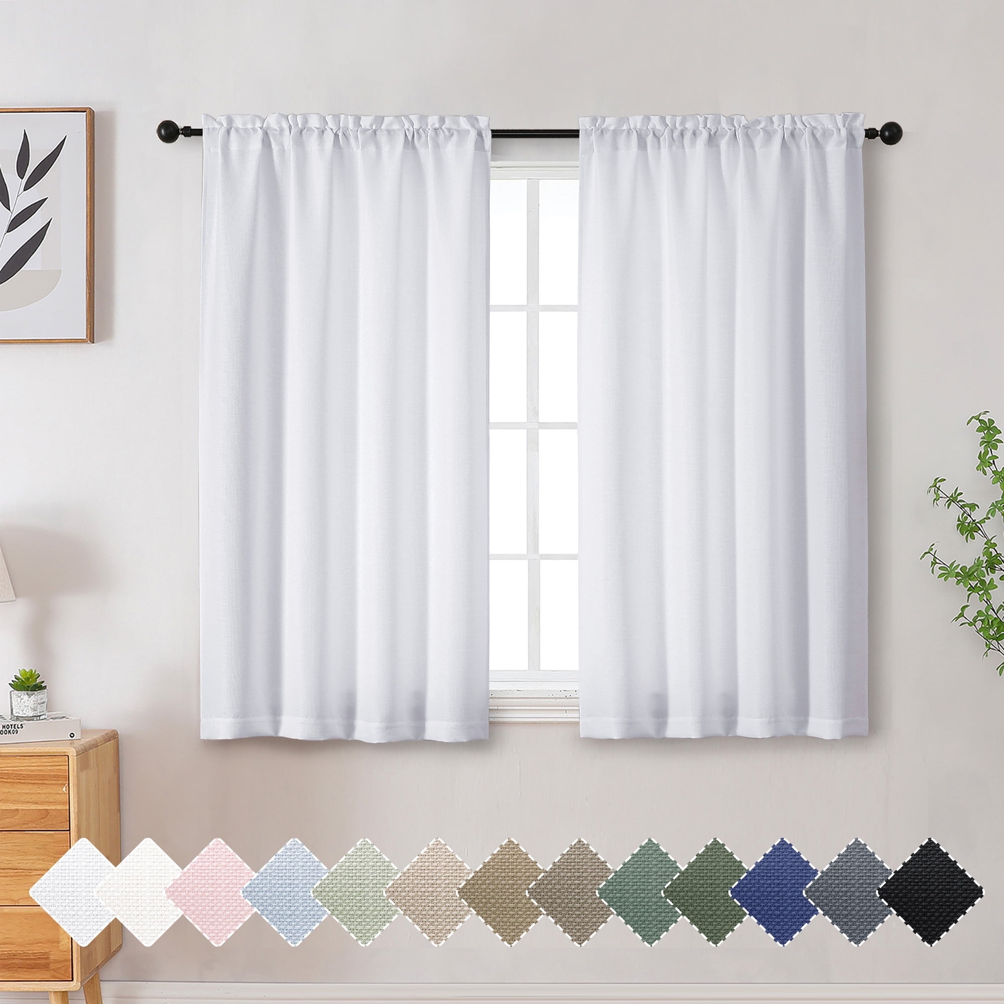 OVZME, Bethany Faux Linen Curtains, 30"x45", Light Filtering Set ...