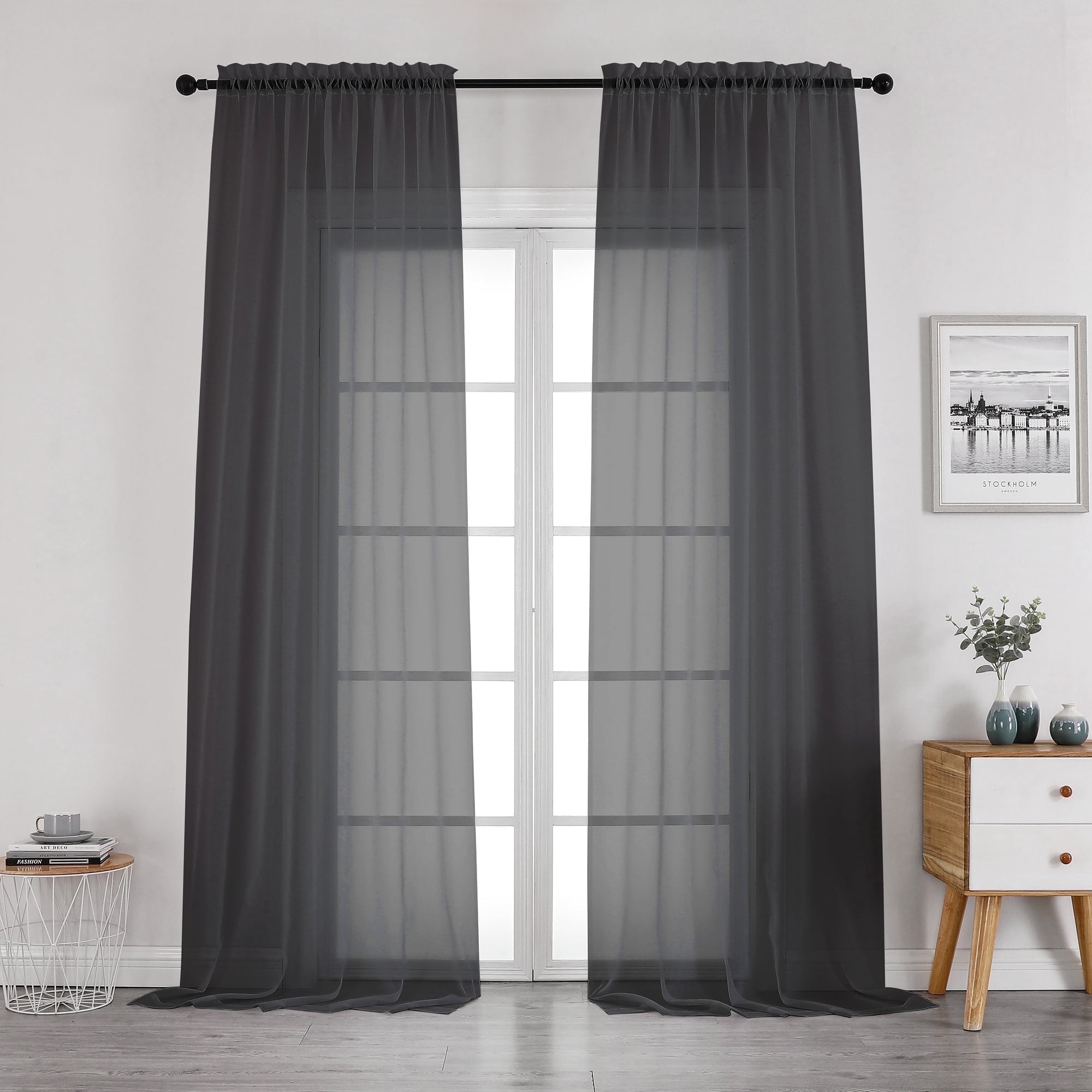 OVZME, Sheer Curtains, 42x96 Black, Light Filtering 2-Pack - Walmart.com