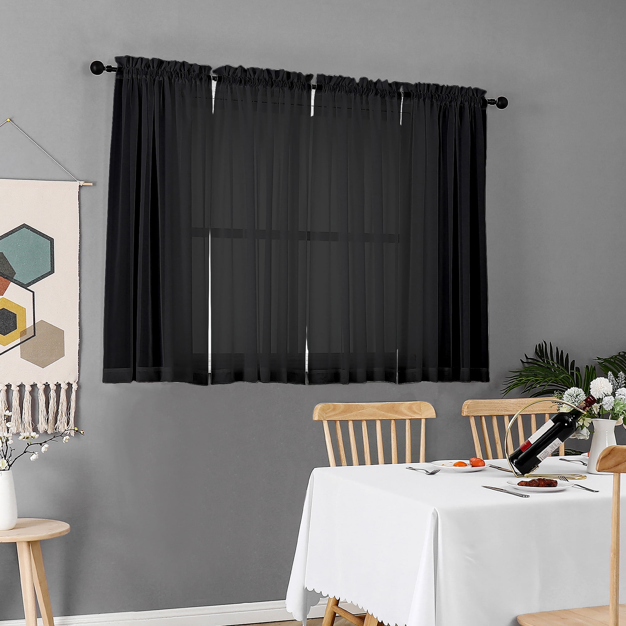 OVZME Black Sheer Window Curtains Set of 4, Half Privacy Light ...