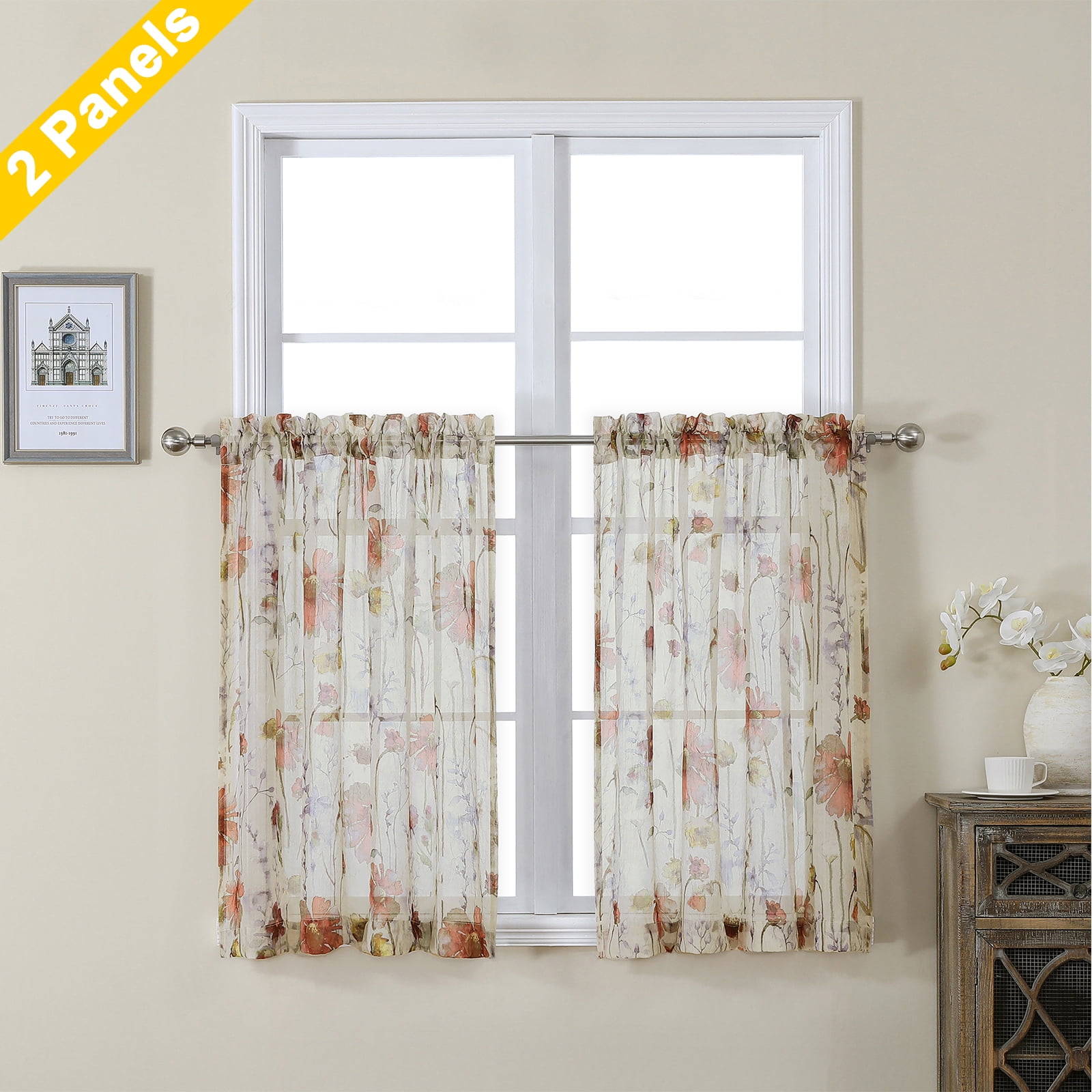 OVZME Blaise Crushed Sheer Curtains Tiers 36 Inch Length 2 Panels ...
