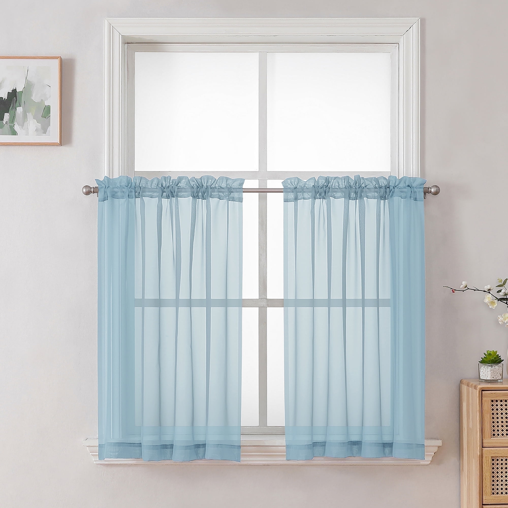 OVZME Sky Blue Sheer Window Curtains, 36 Inch Length, Light Filtering ...