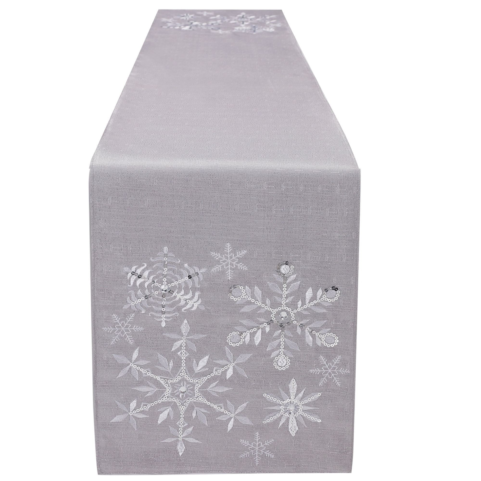 OVZME Christmas Snowflake Table Runners 90 inches Long Farmhouse Dining Silver Table Runner,No ...