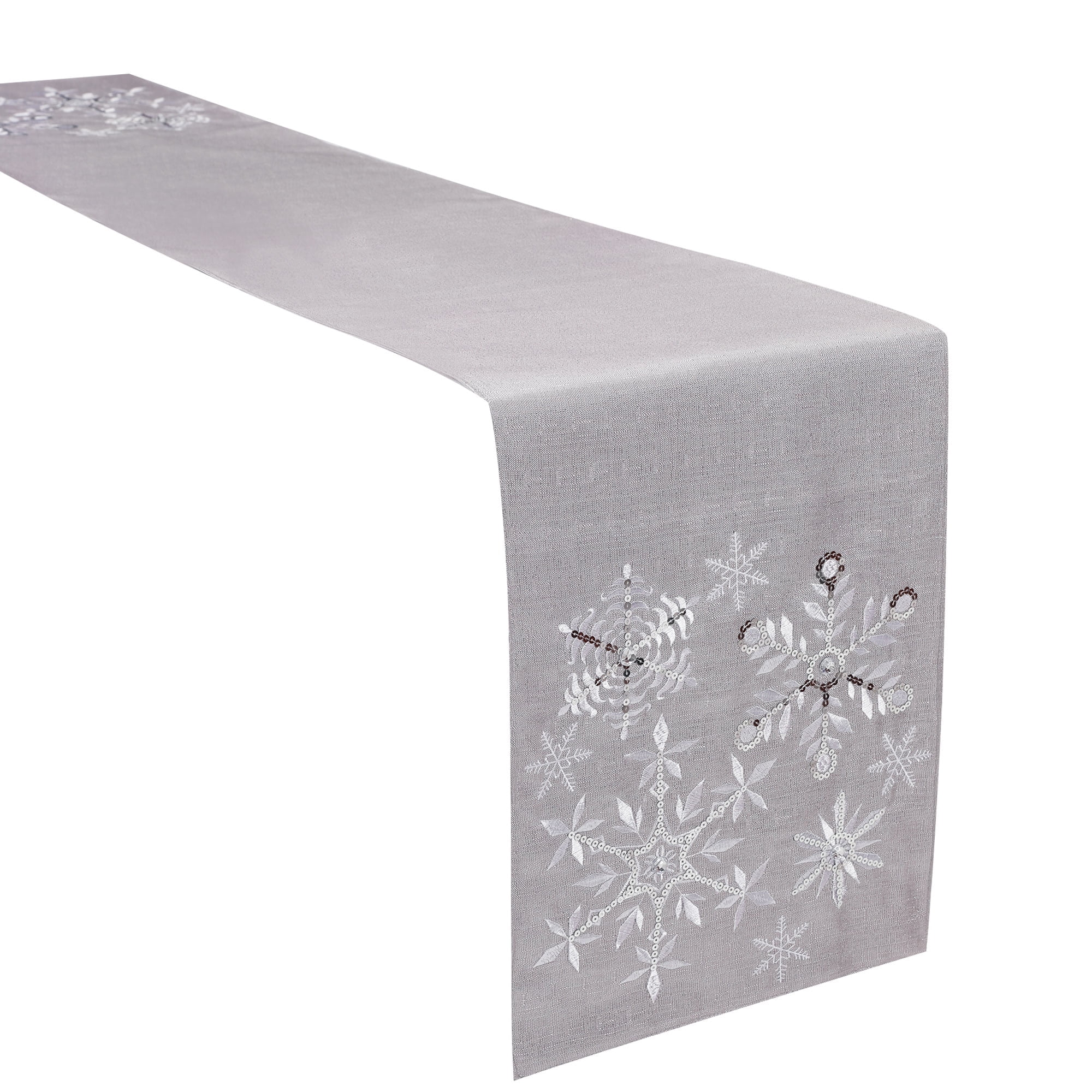 OVZME Christmas Table Runner 120 Inch Extra Long, Silver Grey Snowflake ...