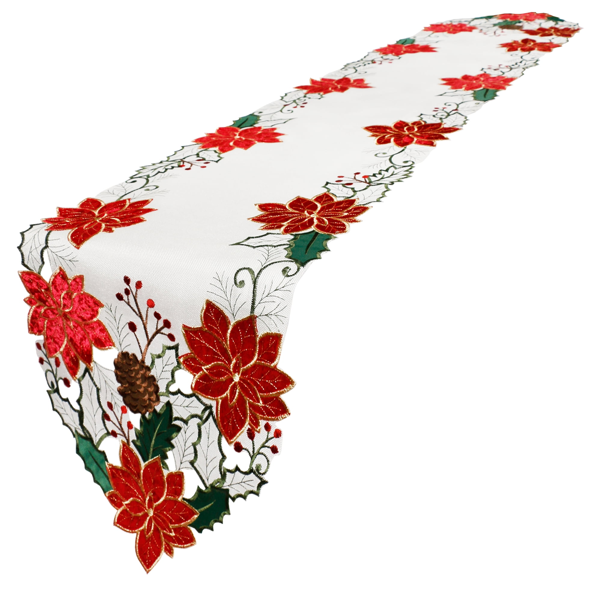 OVZME Christmas Table Runner 70 Inches Long,Poinsettia Textured Fabric ...