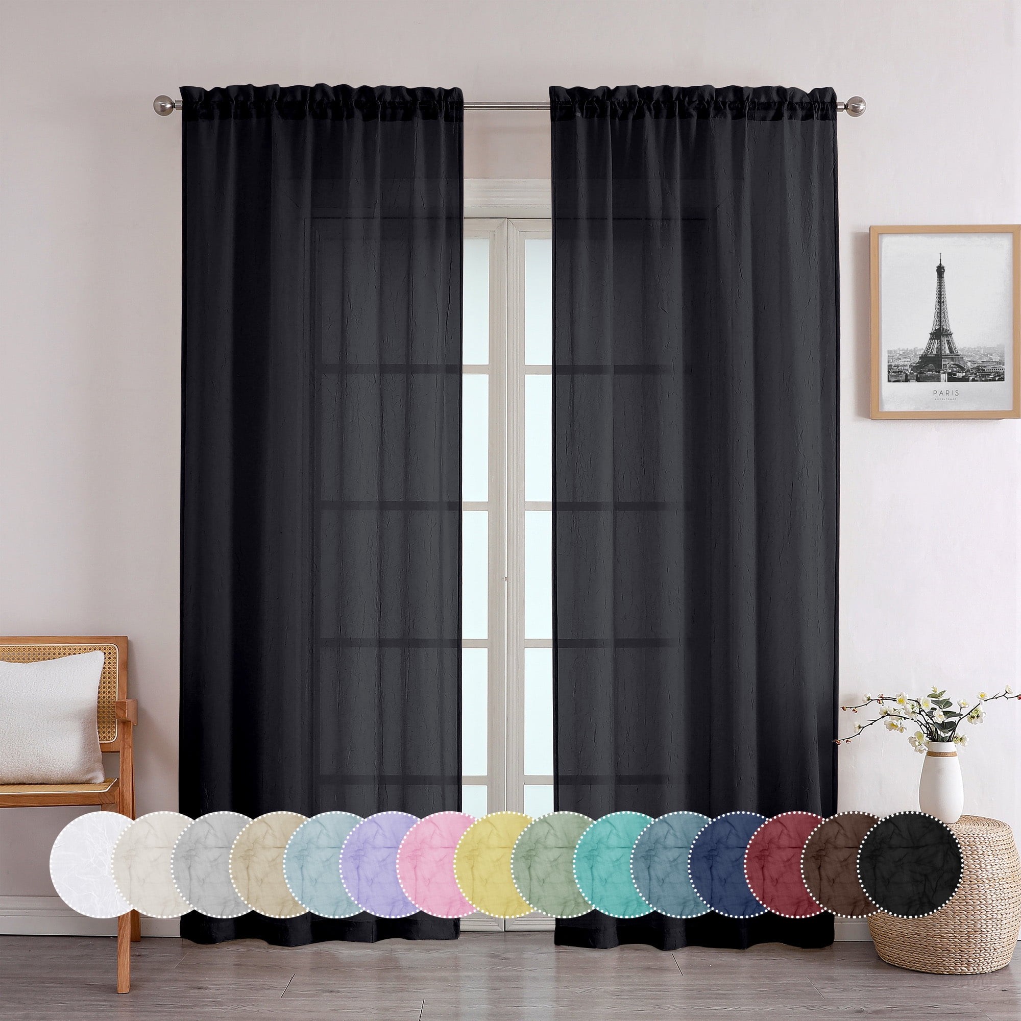 OVZME Troy Crushed Sheer Curtains 84 inches Long 2 Panels for Bedroom ...