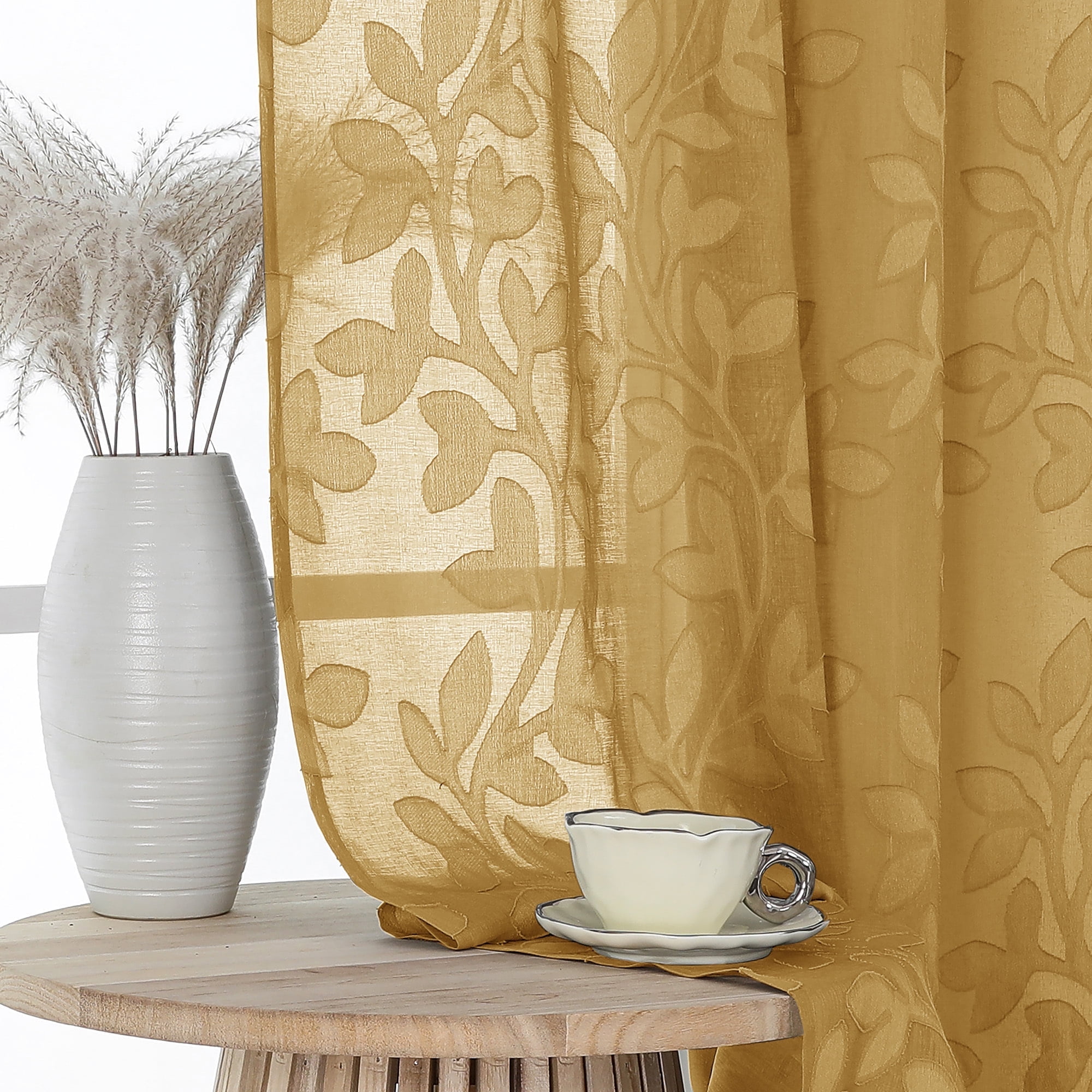 OVZME Darla Gold Sheer Curtains 84 Inches Long 2 Panels, Light Filter ...