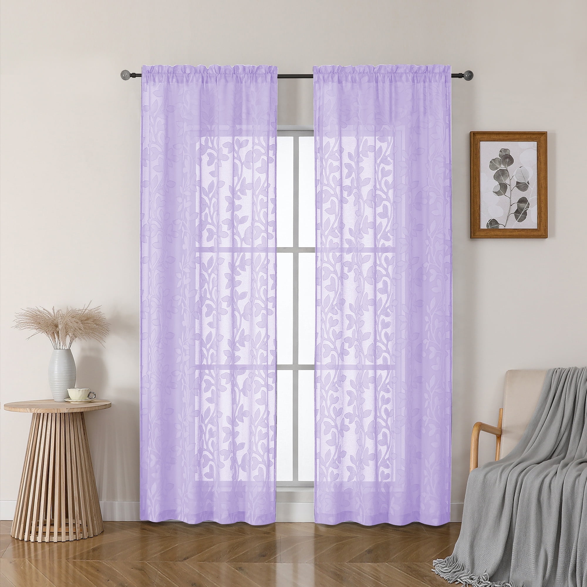 OVZME Darla Lavender Sheer Curtains 84 Inches Long 2 Panels, Light ...
