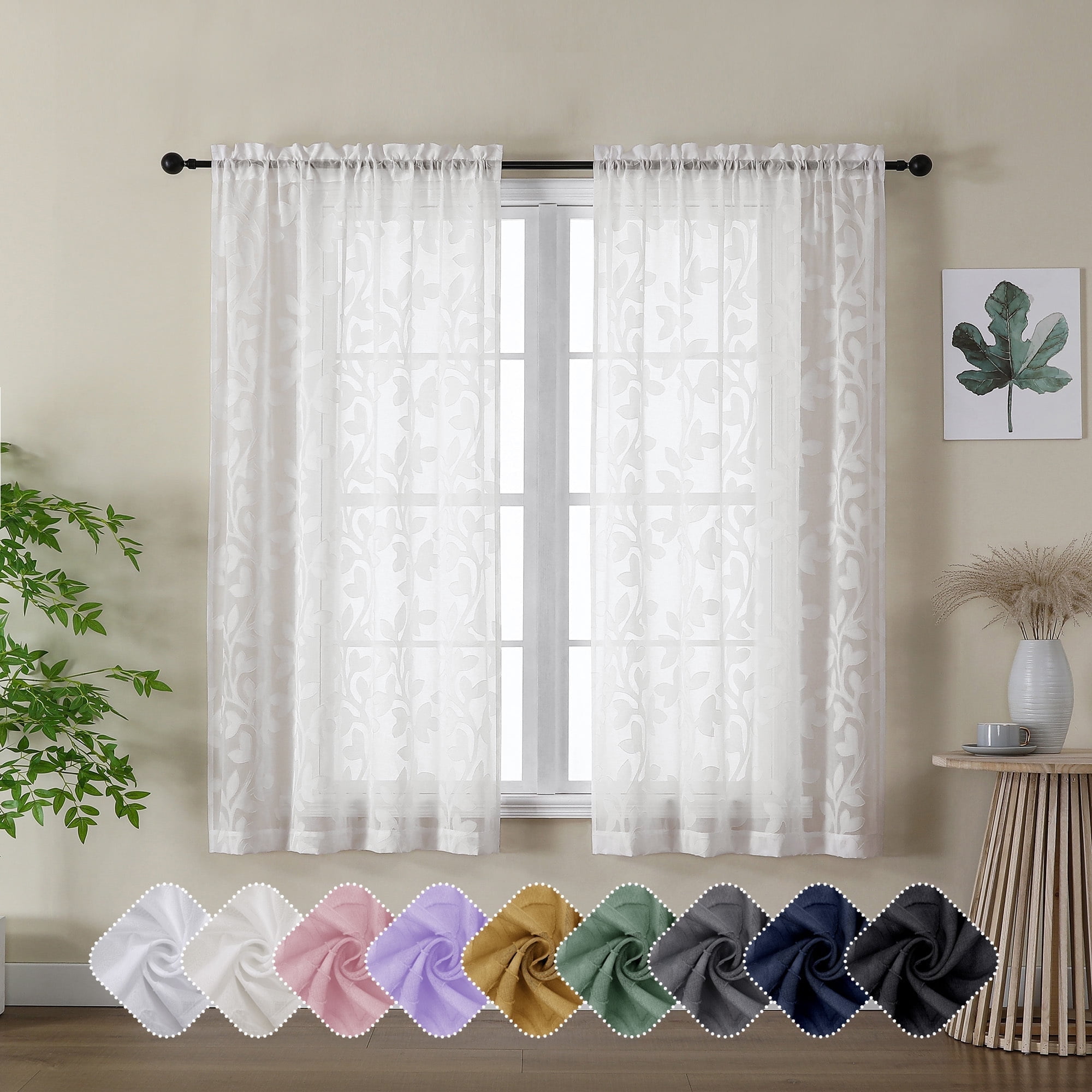 OVZME Darla Light Filtering Natural Sheer Curtains 54 Inch Length ...