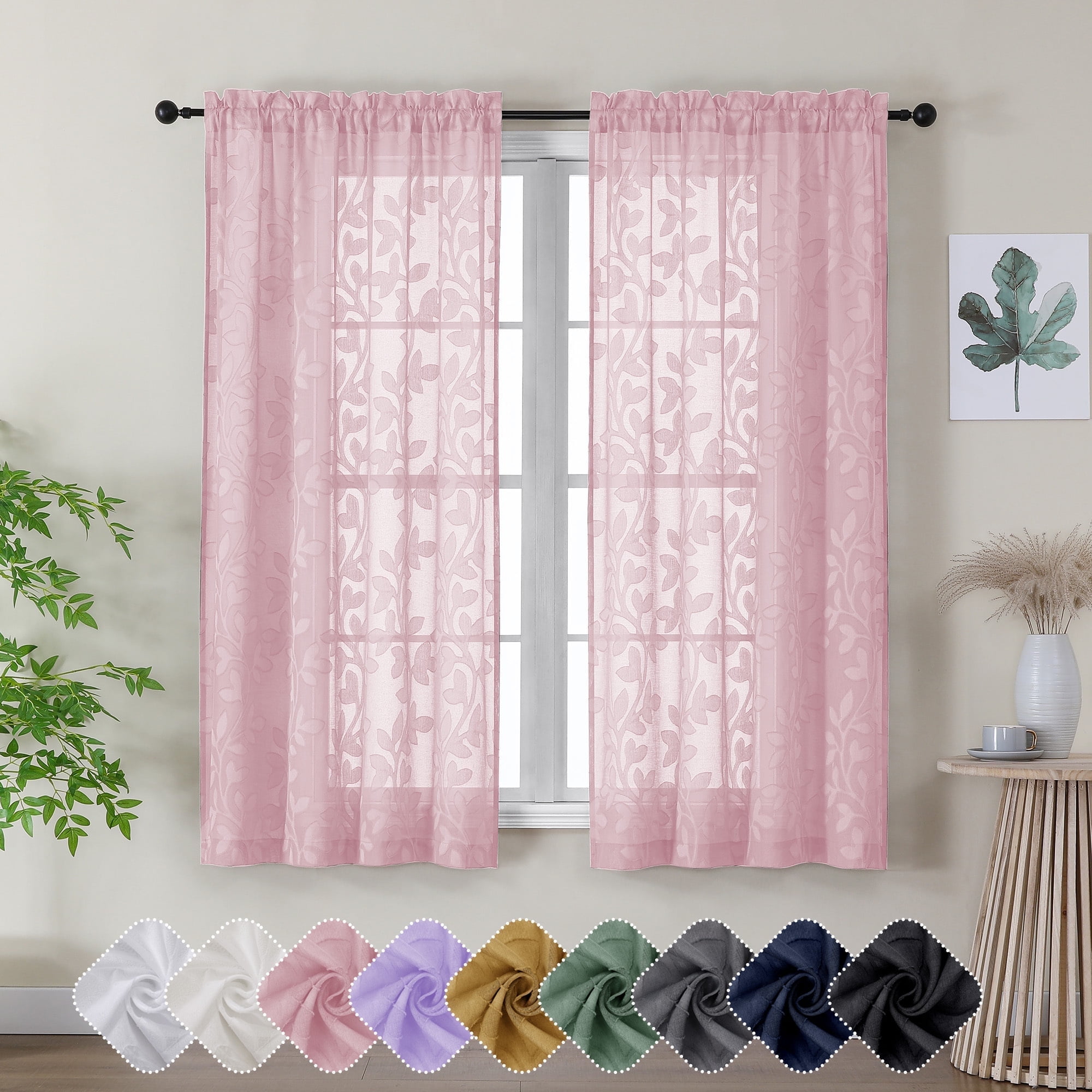 OVZME Darla Light Filtering Sheer Curtains 63 Inch Length 2 Panels Set ...