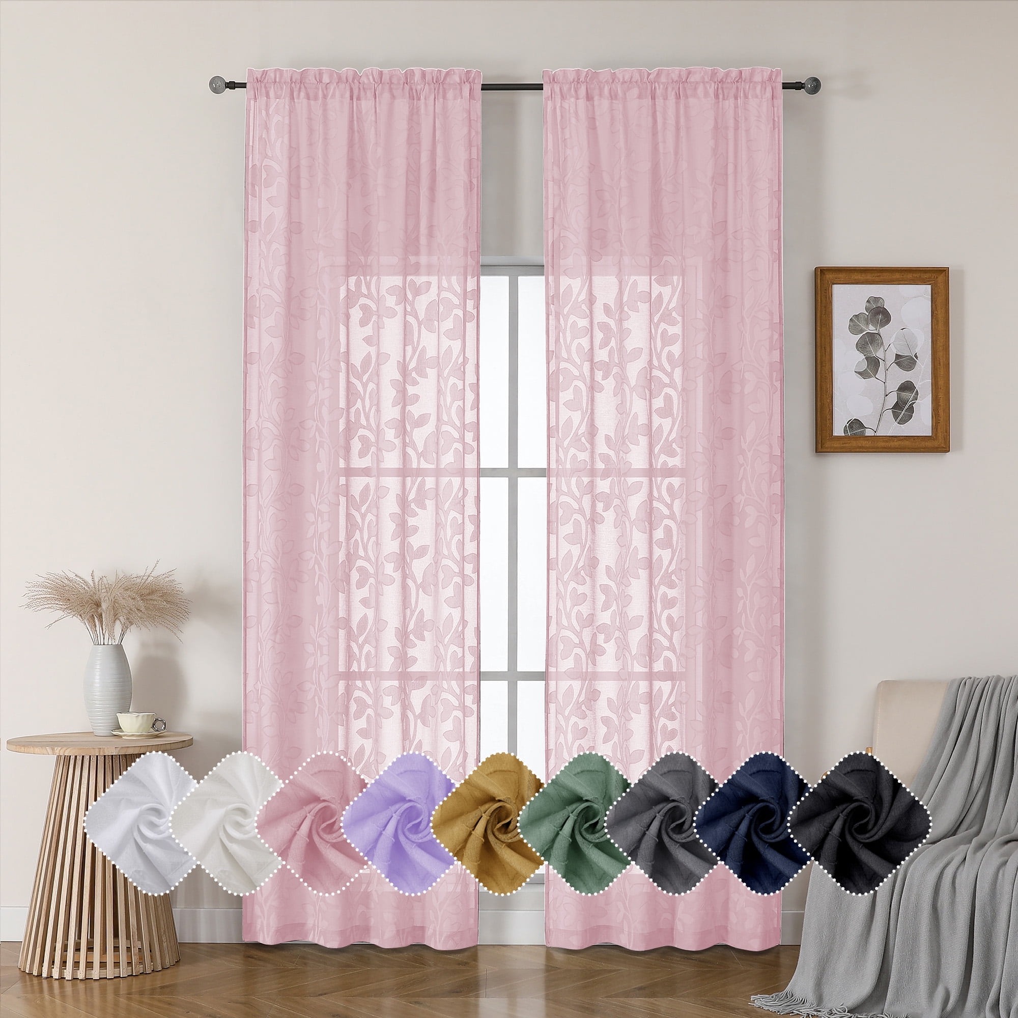 OVZME Darla Light Filtering Sheer Curtains 96 Inches Long 2 Panels Set ...