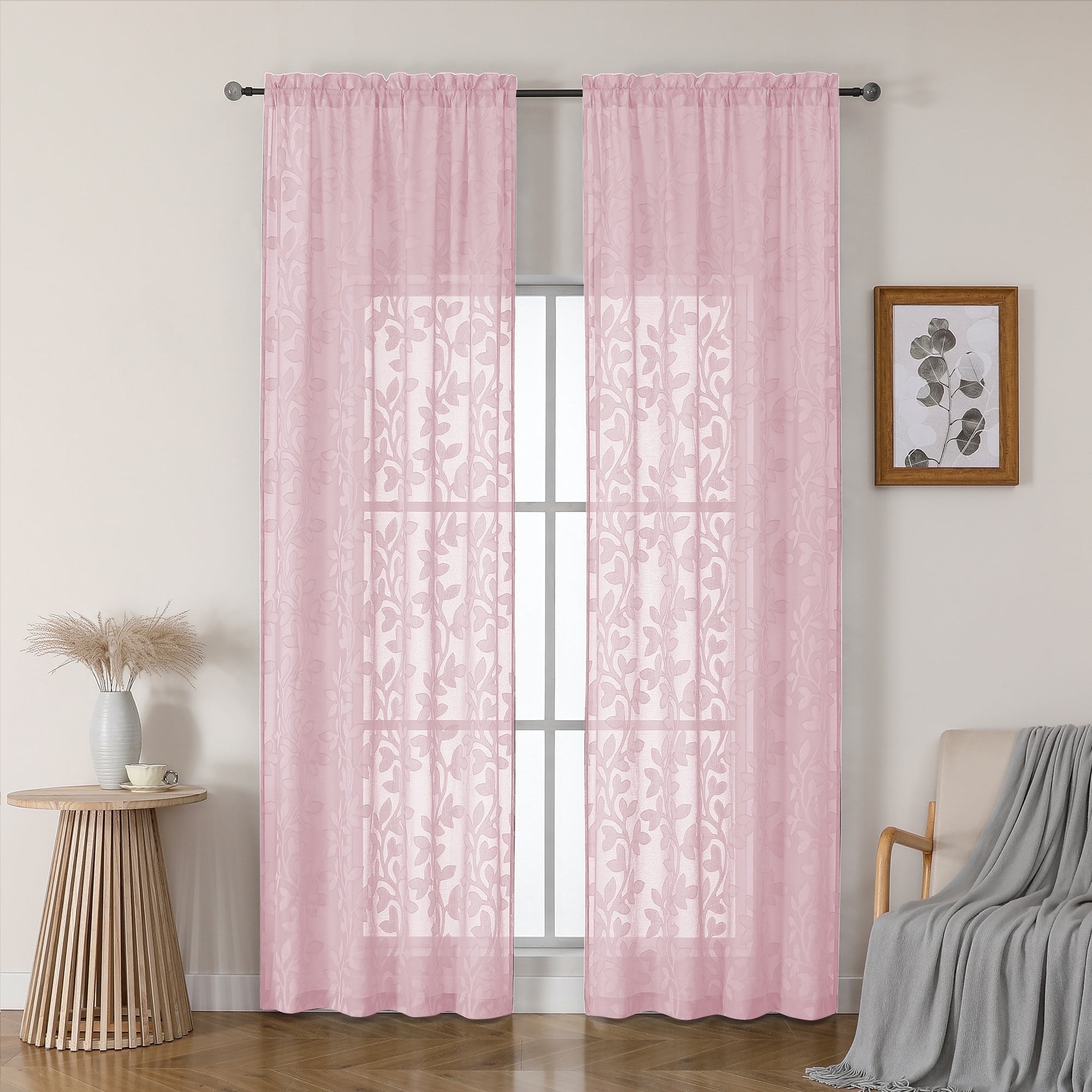OVZME Darla Light Filtering Sheer Curtains 96 Inches Long 2 Panels Set ...