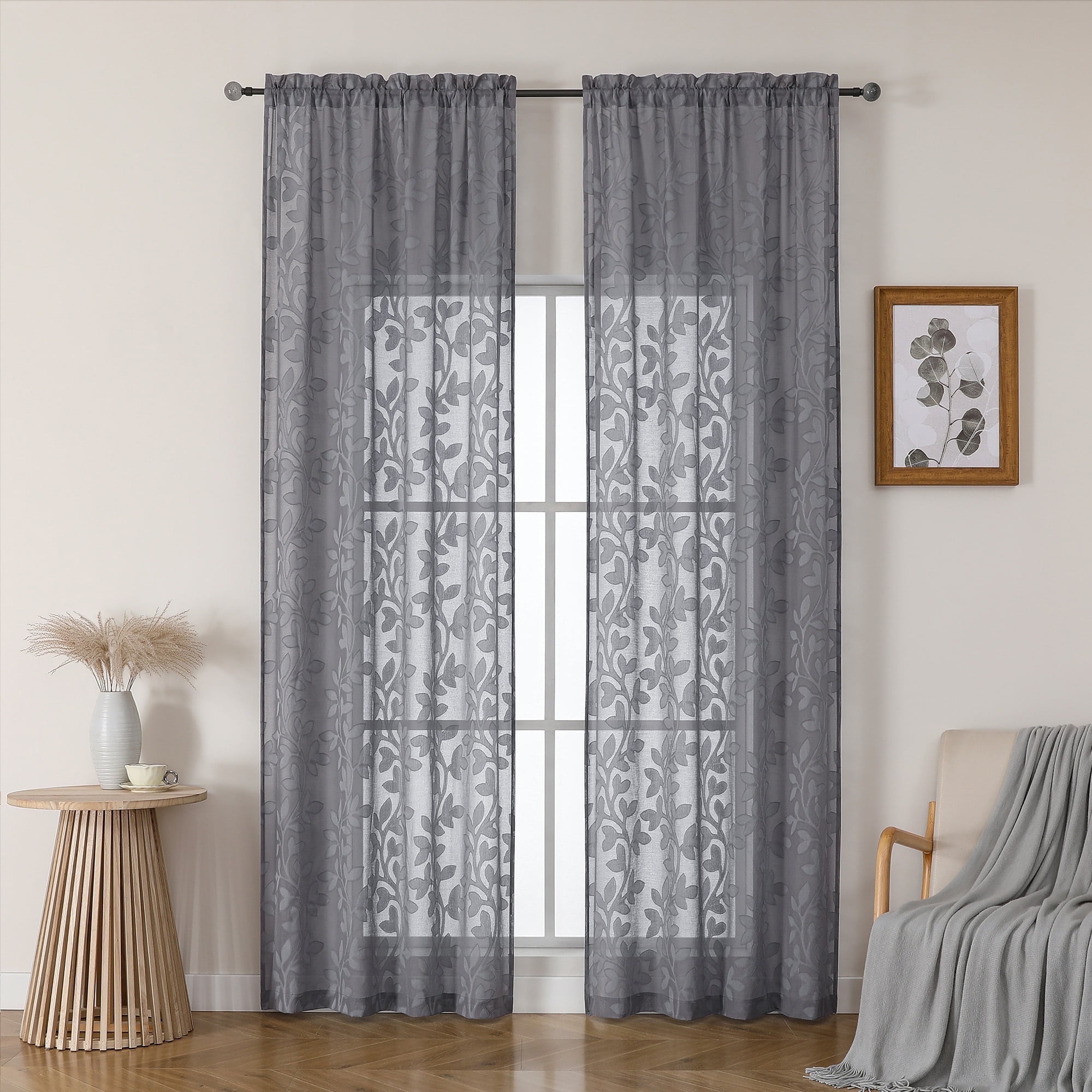 OVZME Darla Light Filtering Sheer Curtains 96 Inches Long 2 Panels, Soft Lightweight Jacquard ...