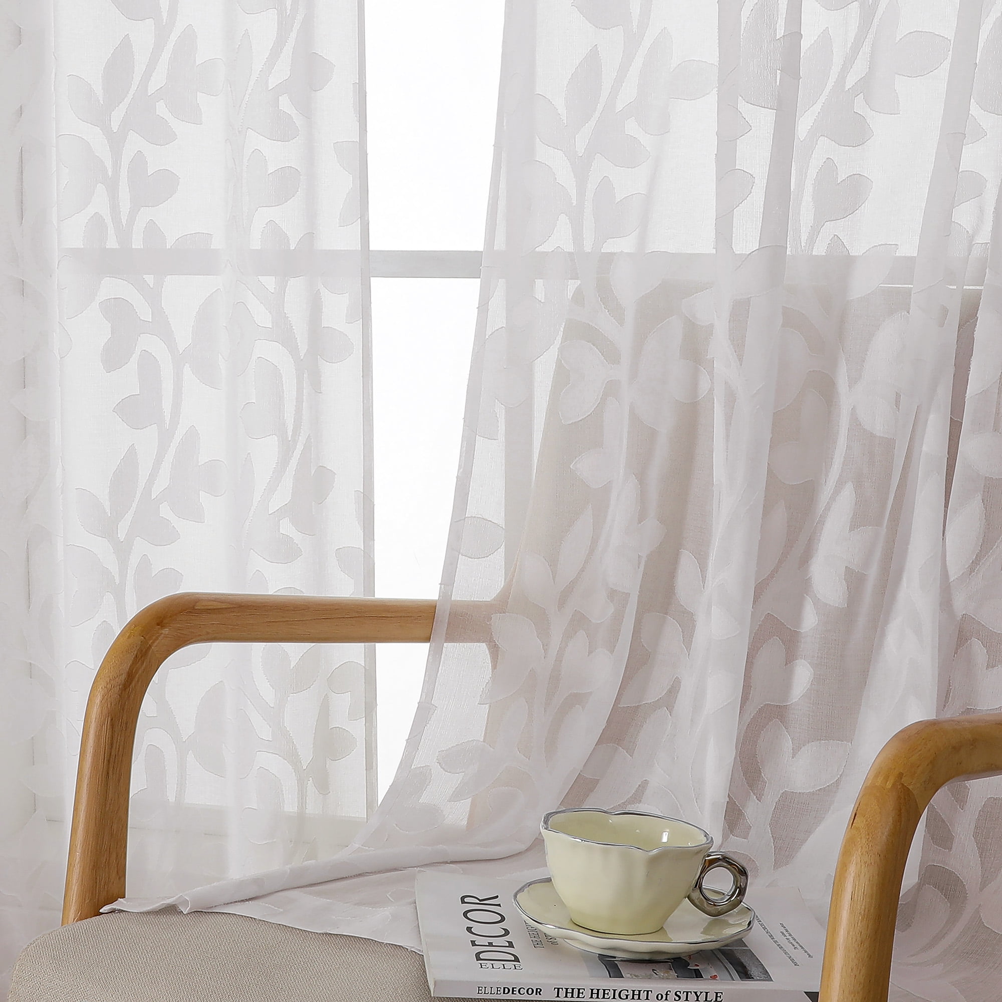 OVZME Darla Natural Sheer Curtains 96 Inches Long 2 Panels Set, Light ...