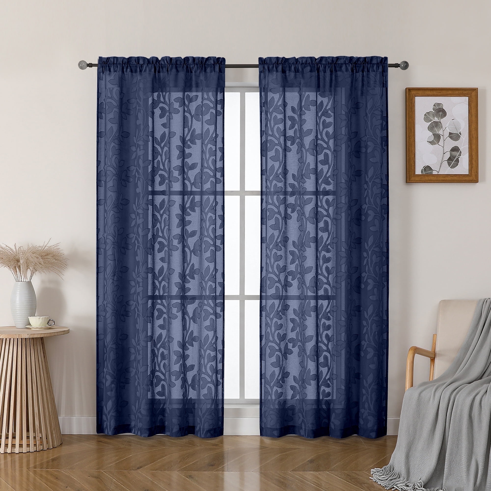 OVZME Darla Navy Blue Sheer Curtains 72 Inch Long 2 Panels Set ...