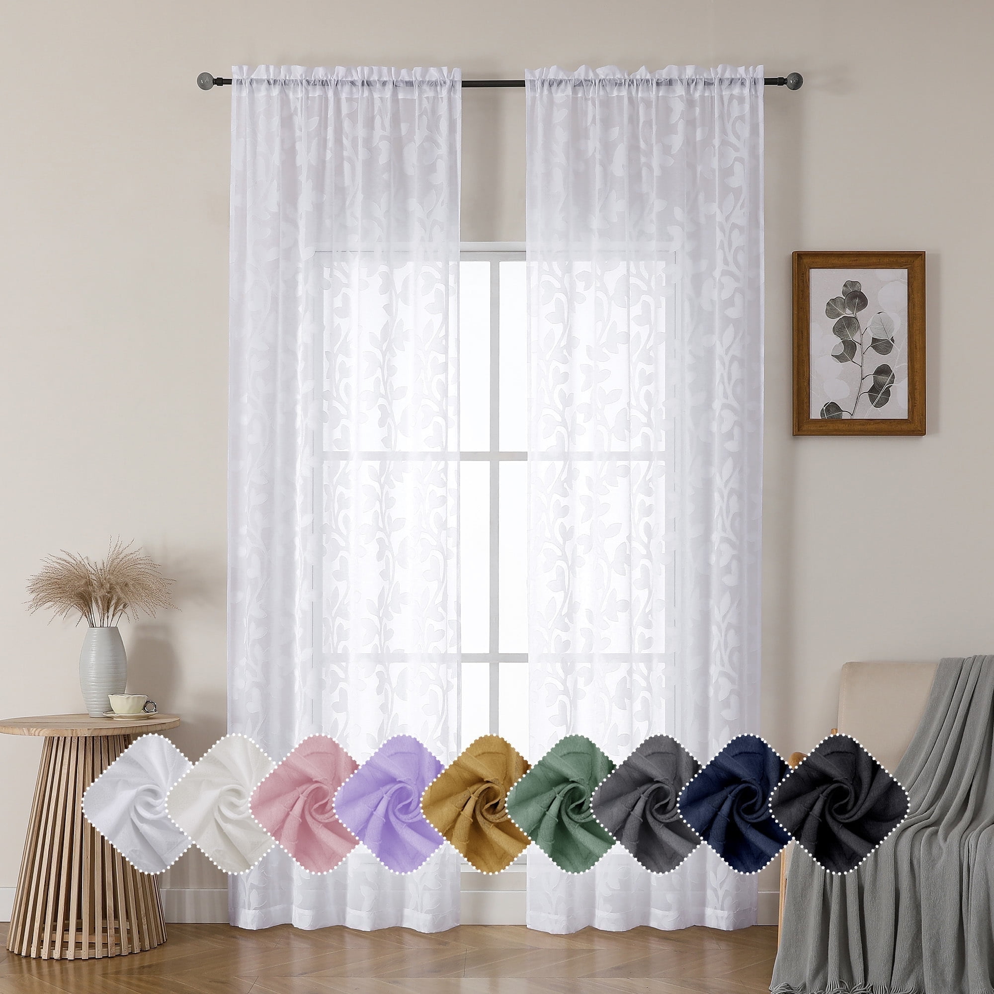 OVZME Darla Sheer White Curtains 96 Inch Long 2 Panels Set, Light ...