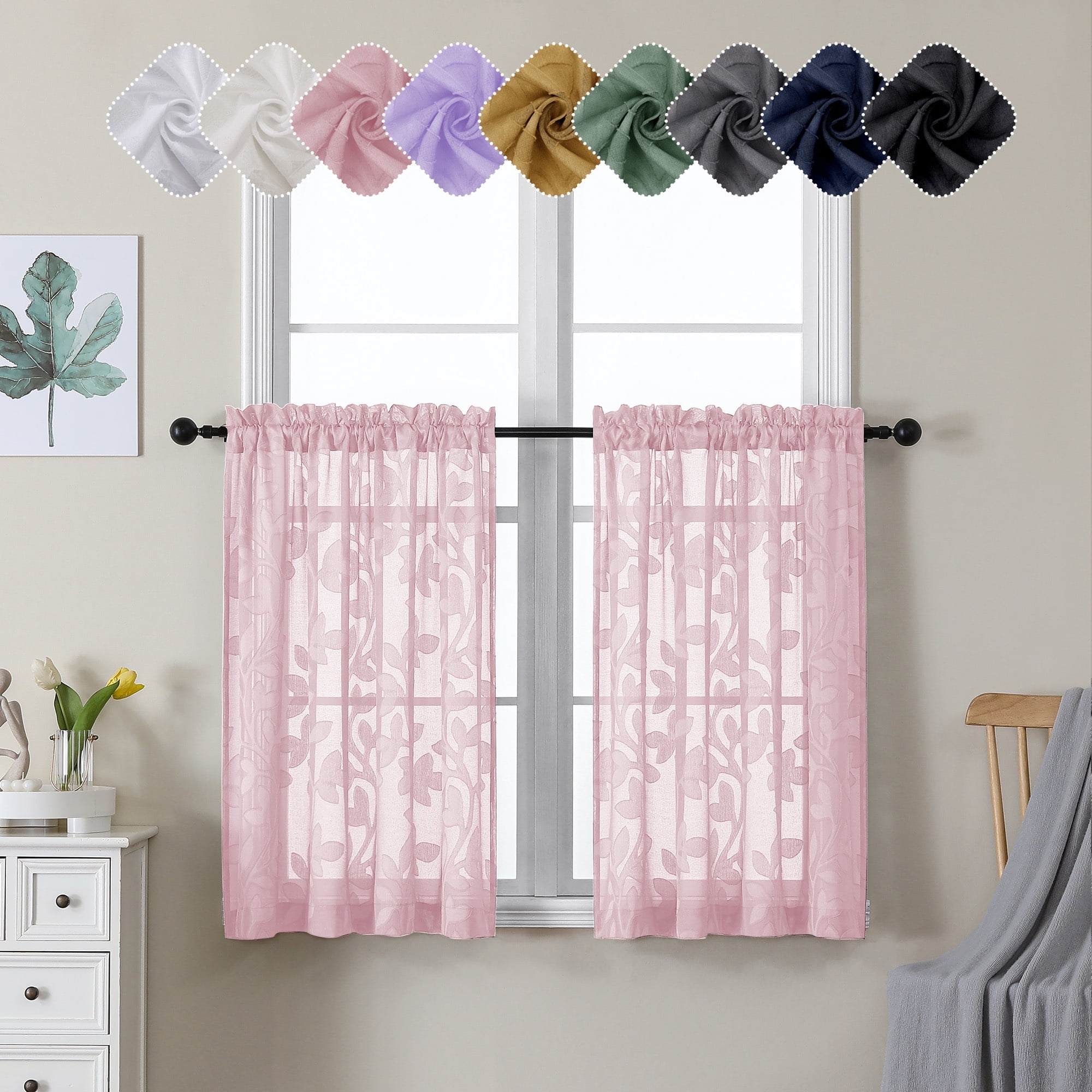 OVZME Darla Short Blush Pink Sheer Curtains 36 Inch Length 2 Panels ...