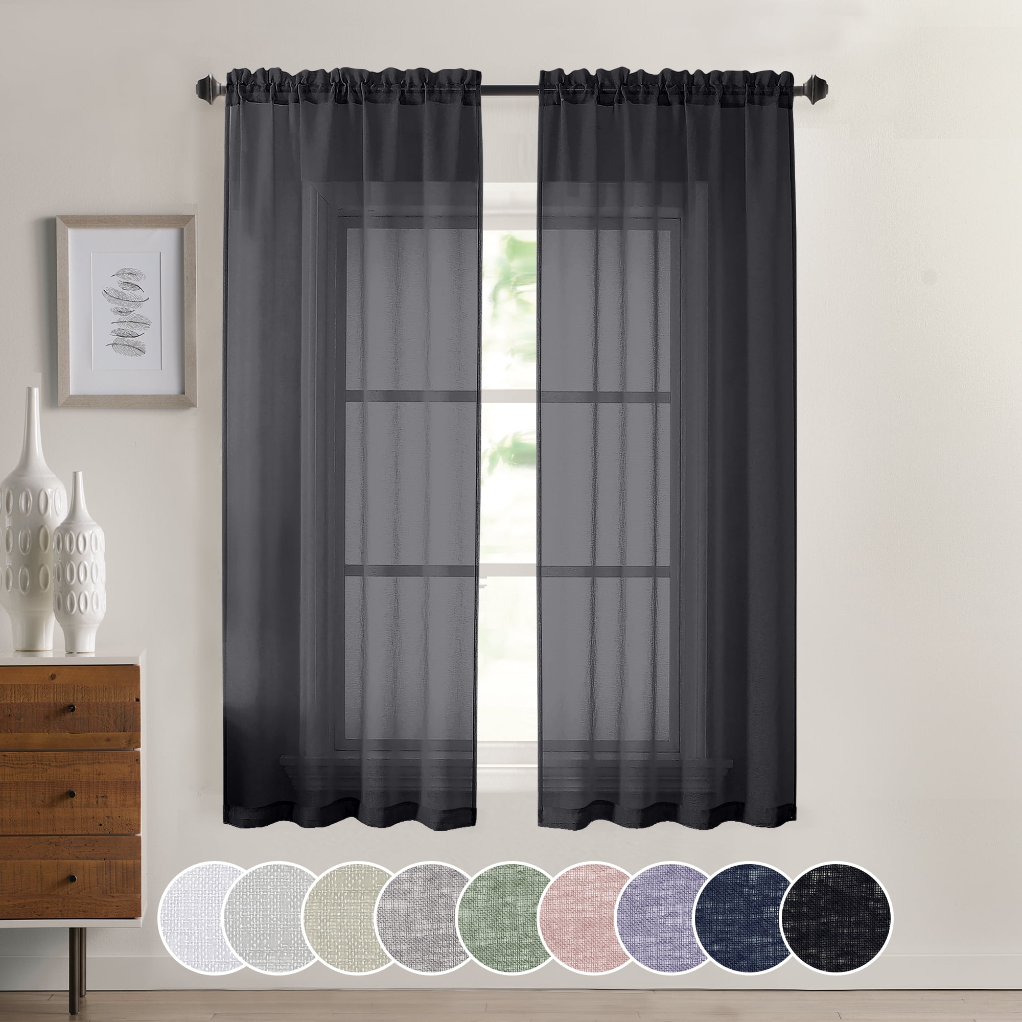 OVZME Dolly Black Sheer Curtains 63 Inch Length 2 Panels, Lightweight ...