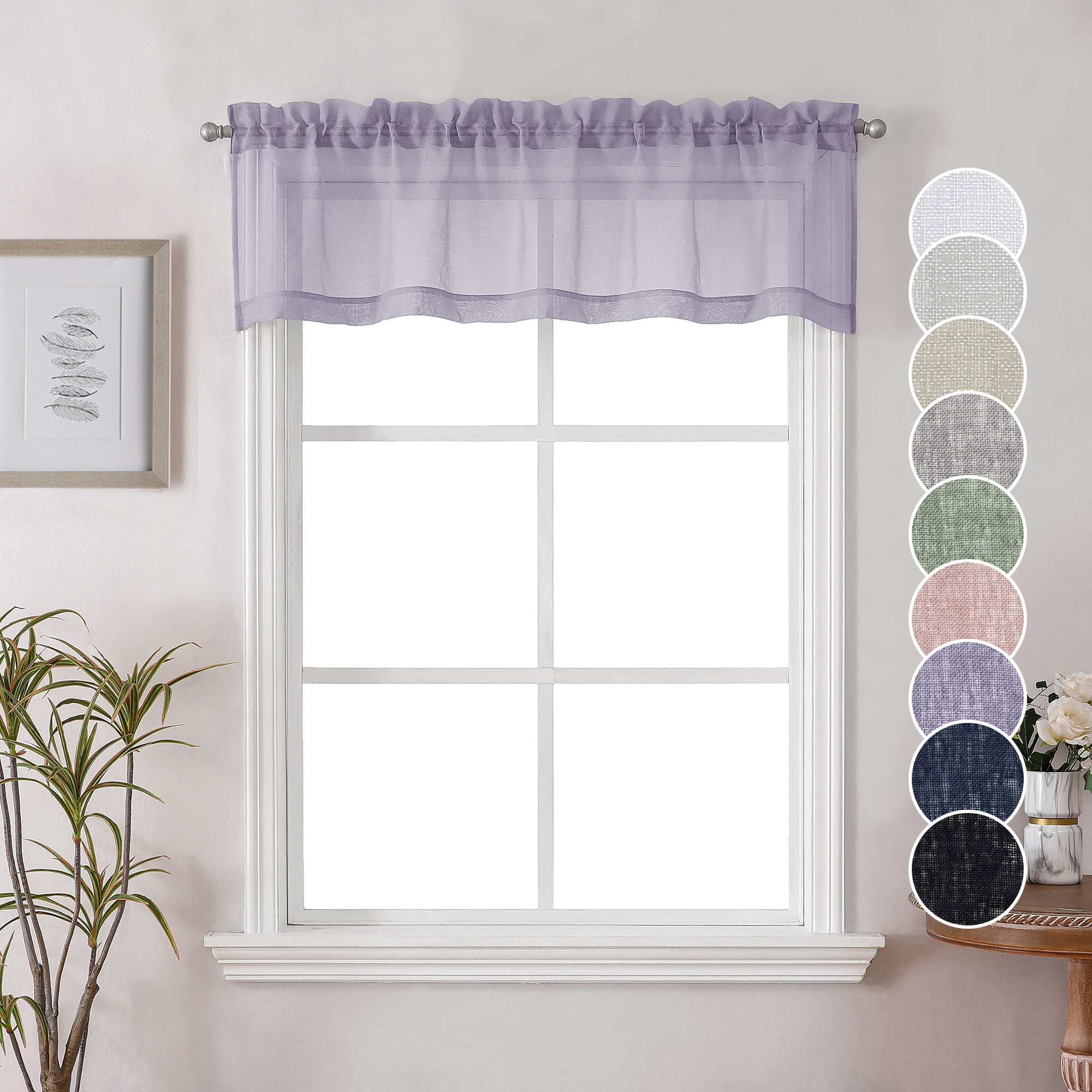 OVZME Dolly Faux Linen Lavender Sheer Curtains Valance for Kitchen 14 ... OVZME Dolly Faux Linen Lavender Sheer Curtains Valance for Kitchen 14 ...