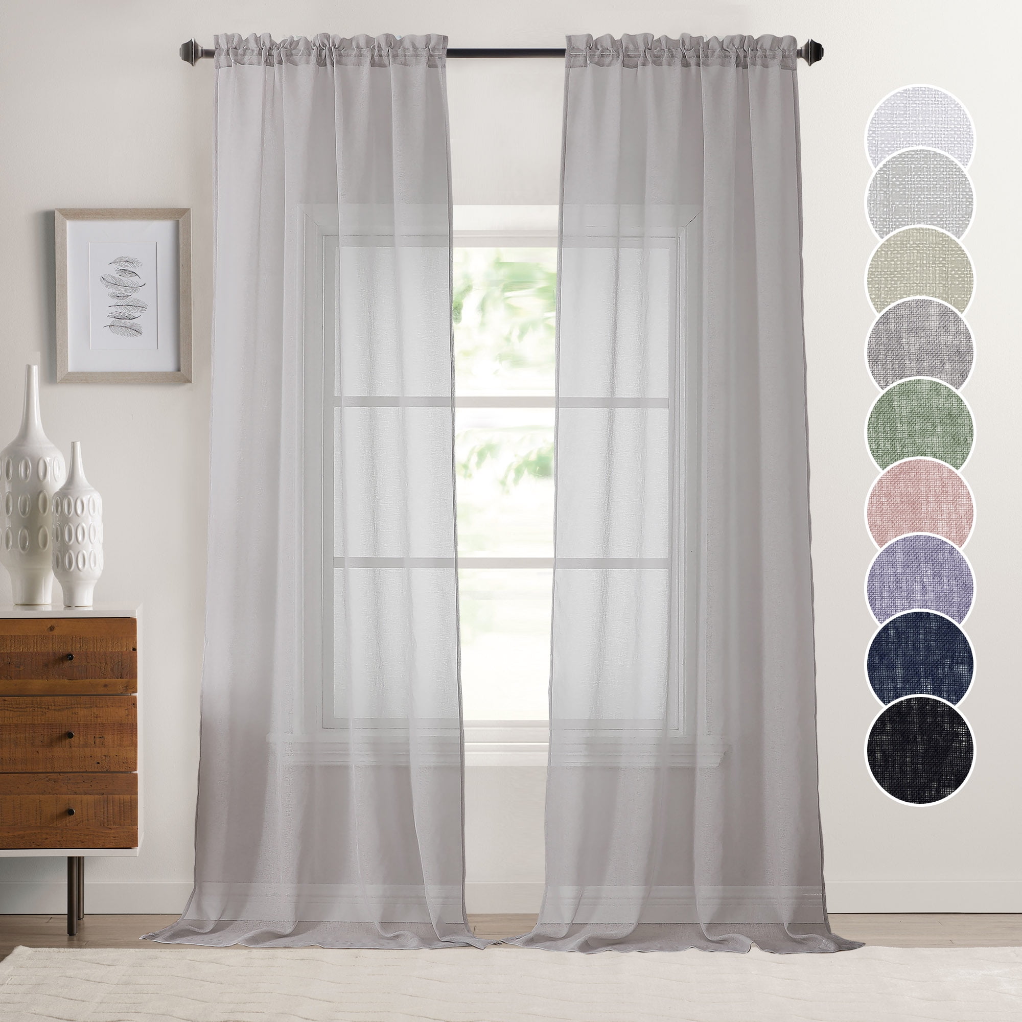 OVZME Dolly Faux Linen Sheer Curtain 96 Inches Long 2 PCS, Semi Sheer ... OVZME Dolly Faux Linen Sheer Curtain 96 Inches Long 2 PCS, Semi Sheer ...