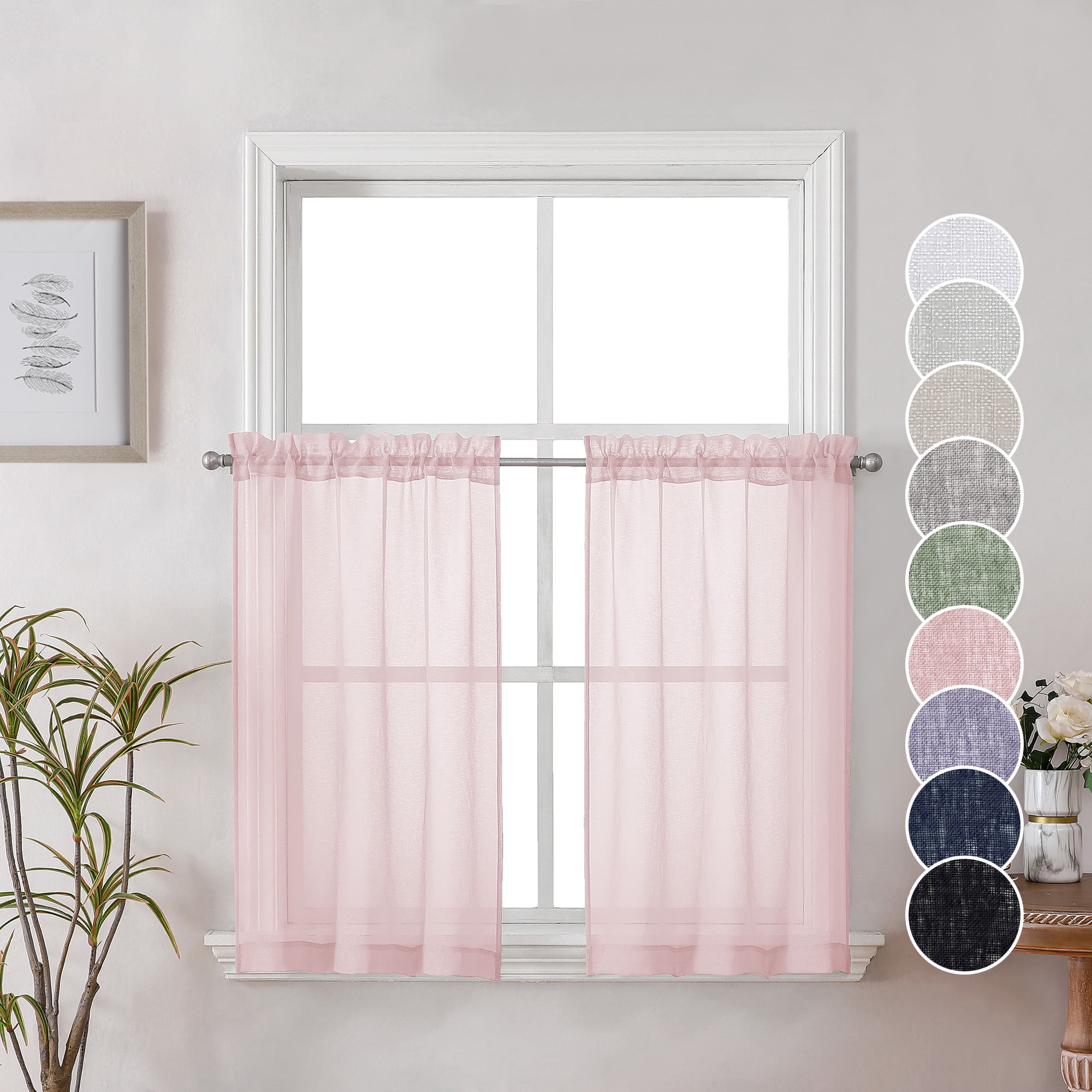 OVZME Dolly Light Pink Curtains Set of 2 Sheer Valance 24 Inch Length ...