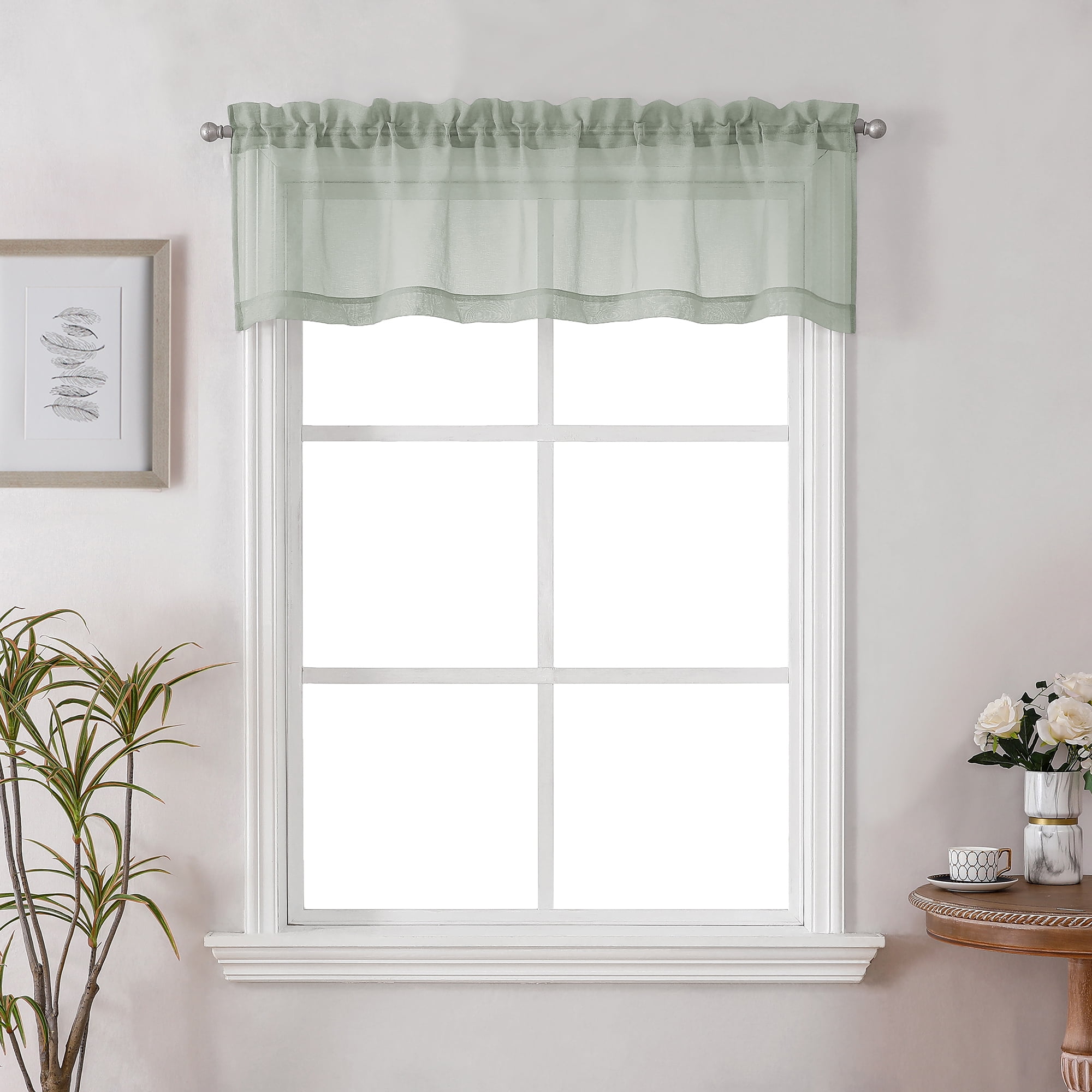 OVZME Dolly Sage Green Sheer Curtain Valance 14 Inches Length,Faux ...