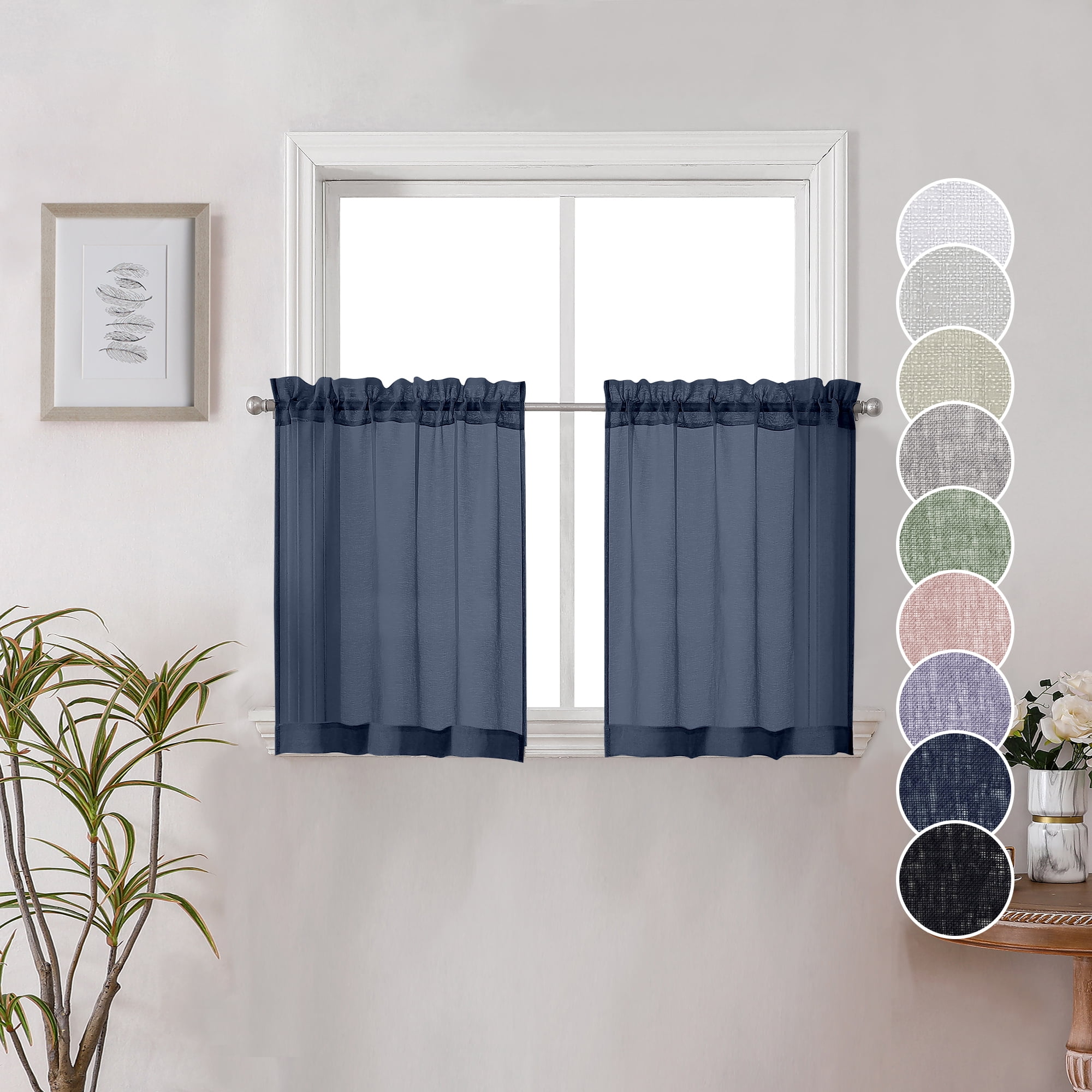 OVZME Dolly Valance Sheer Cafe Curtains 24 Inch Length 2 Pieces, Living ...