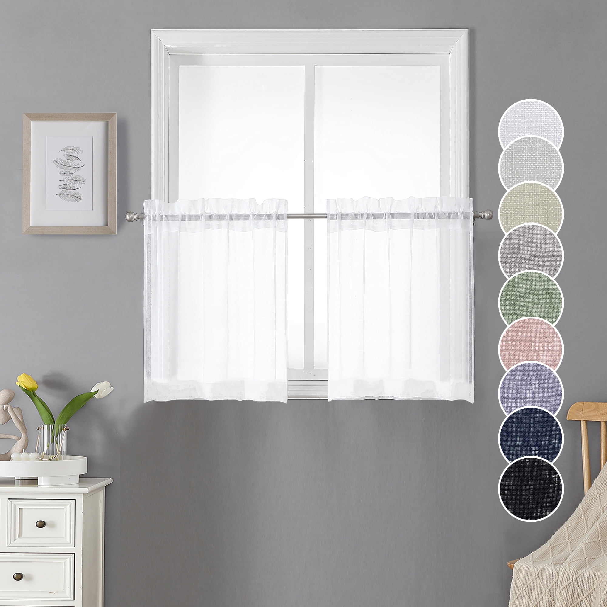 OVZME Dolly White Valance Sheer Cafe Curtains Pack of 2 24 Inch Length ...