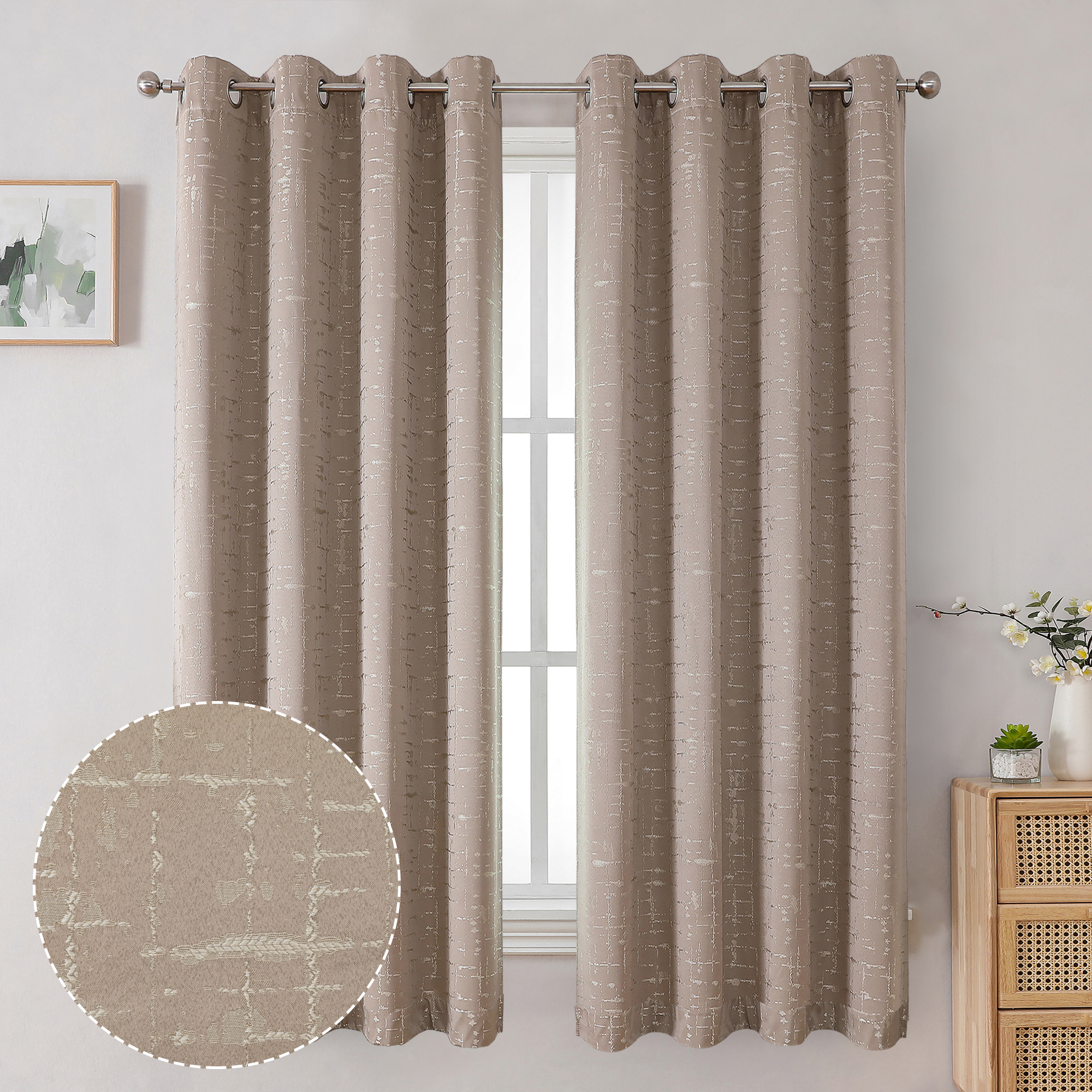 Jacquard Window 63 Inch Length Curtain Drapes w/attached Valance Scarf ...