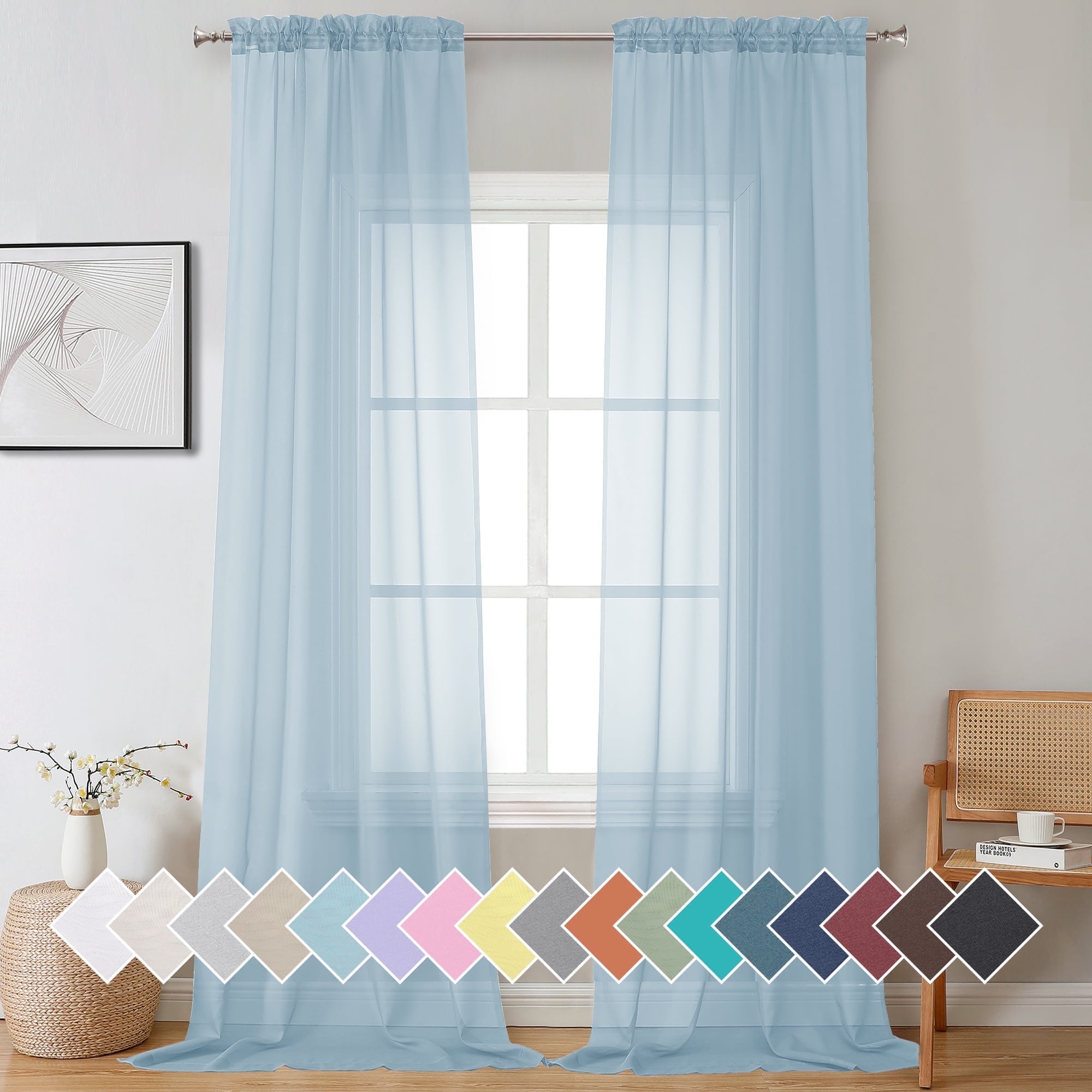 OVZME Extra Long Sheer Curtains 120 inches Length 2 Panels, Elegant ...
