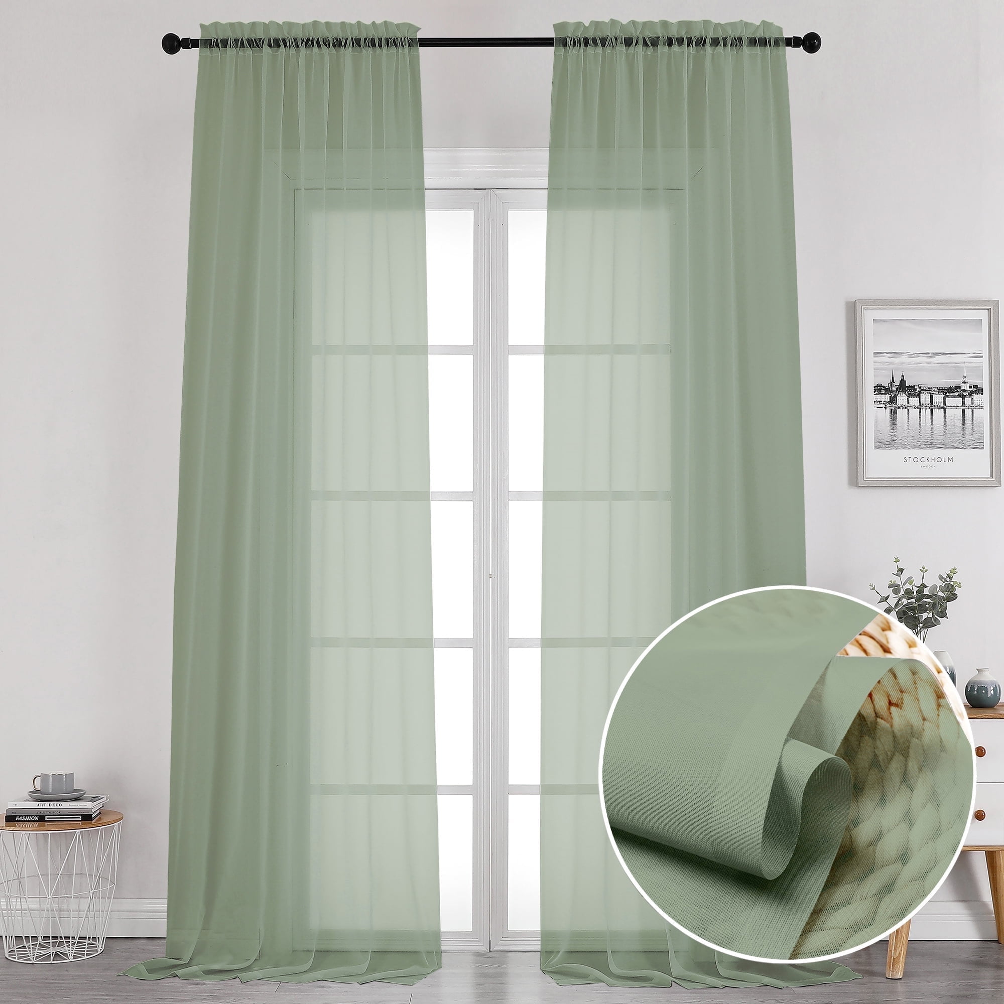 OVZME Extra Long Sheer Curtains 120 inches Length 2 Panels, Elegant ...