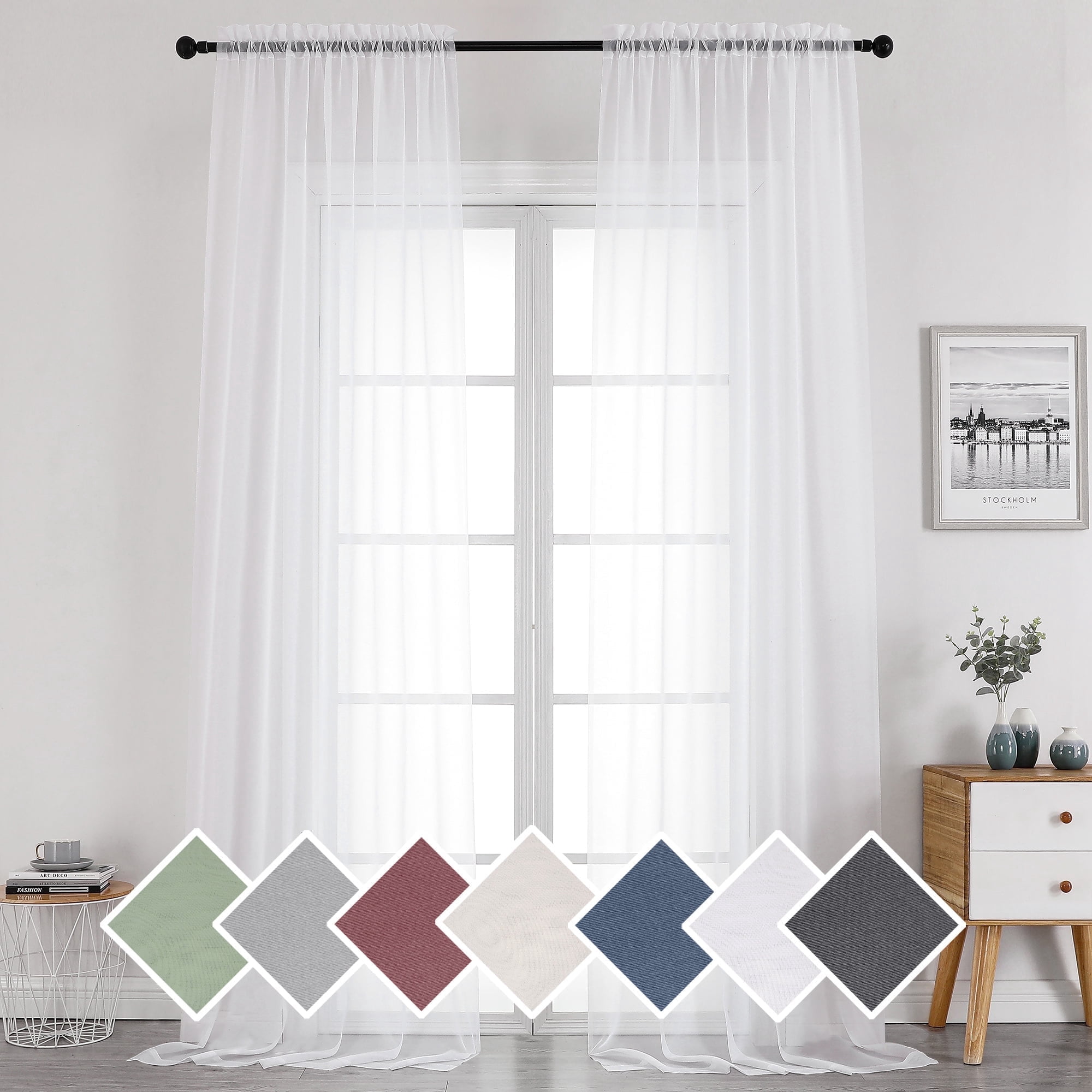 OVZME Sheer Curtains, 2 PACK, Extra Long 120 inch, White Voile, Privacy ...