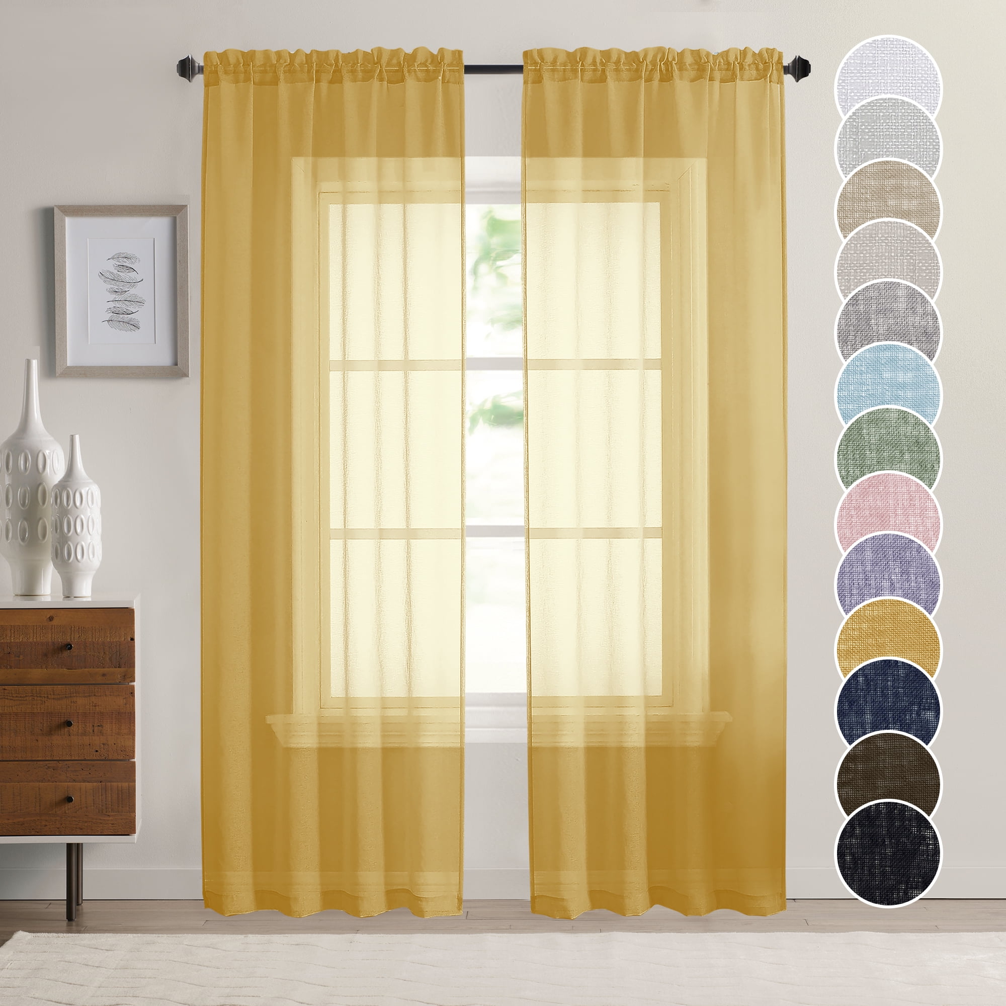 OVZME Gold Sheer Curtains 84 Inches Long 2 Panels Set, Aesthetic Room ...