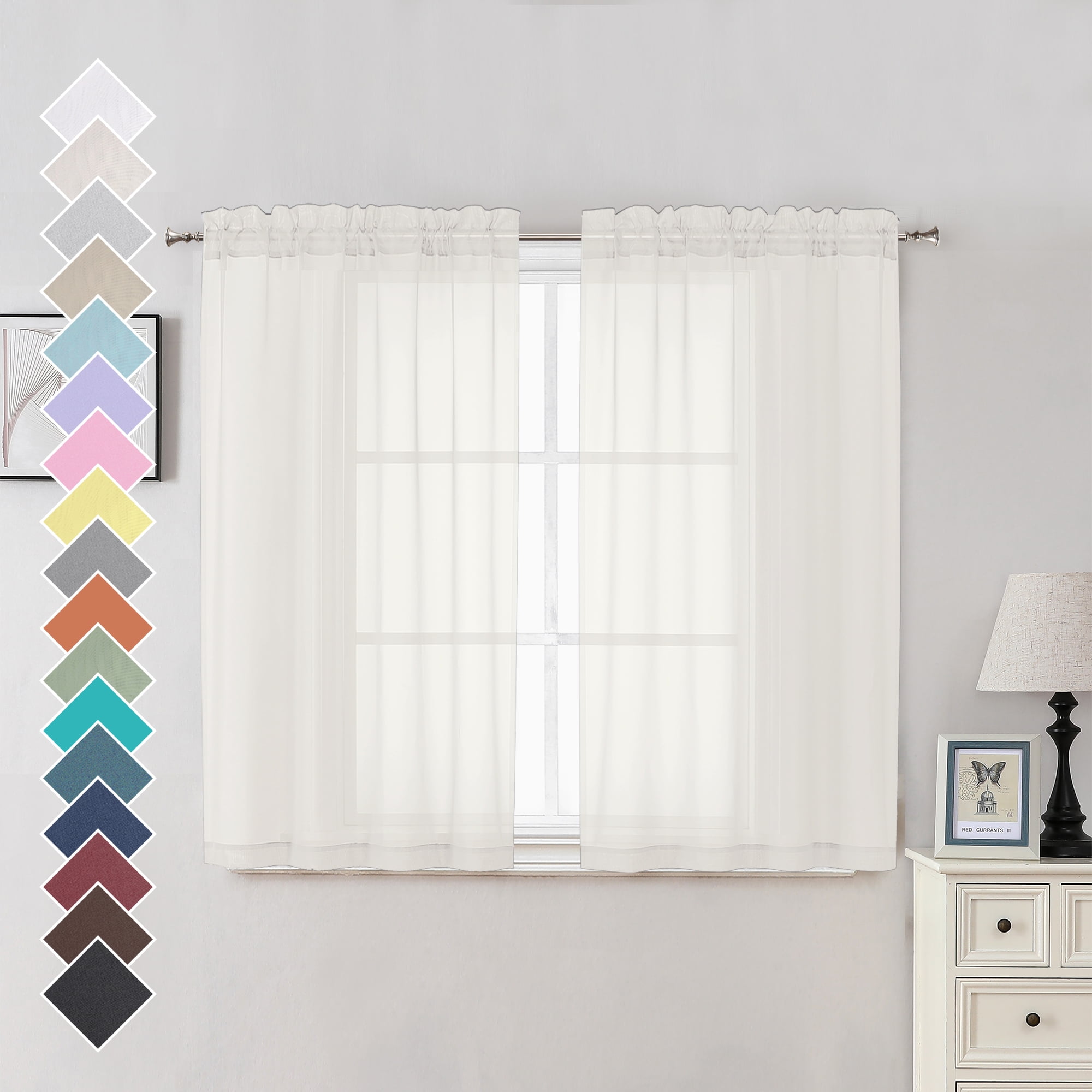 OVZME Ivory Sheer Window Curtains Set of 2 Light Filtering Top Dual Rod ...
