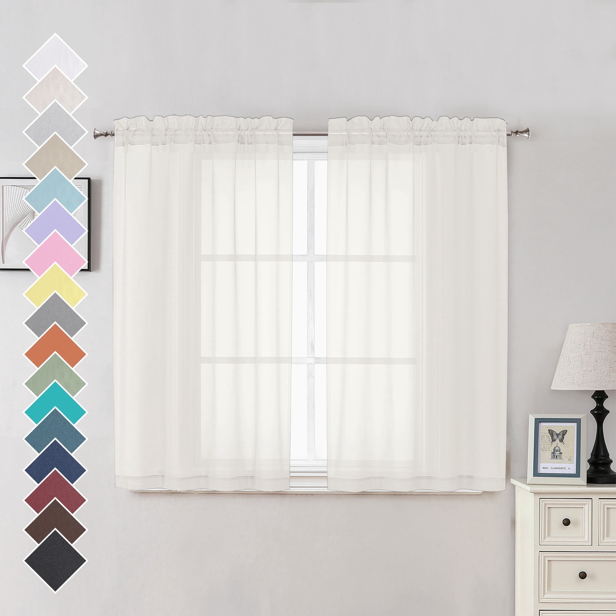 OVZME Ivory Sheer Window Curtains Set of 2 Light Filtering Top Dual Rod ...
