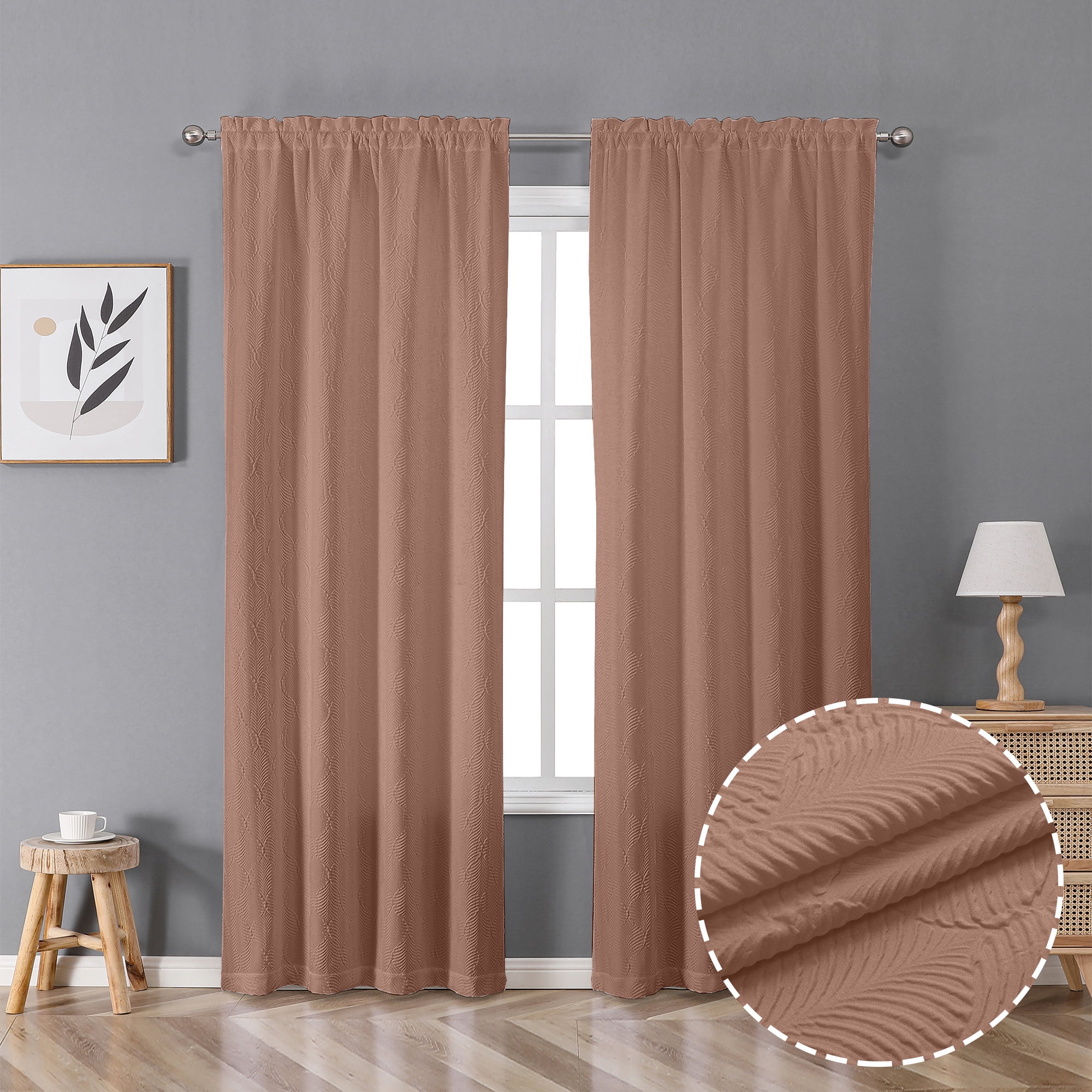 OVZME Ivy 2 PCS Textured Clay Window Curtains 63inch Length,3D Embossed ...
