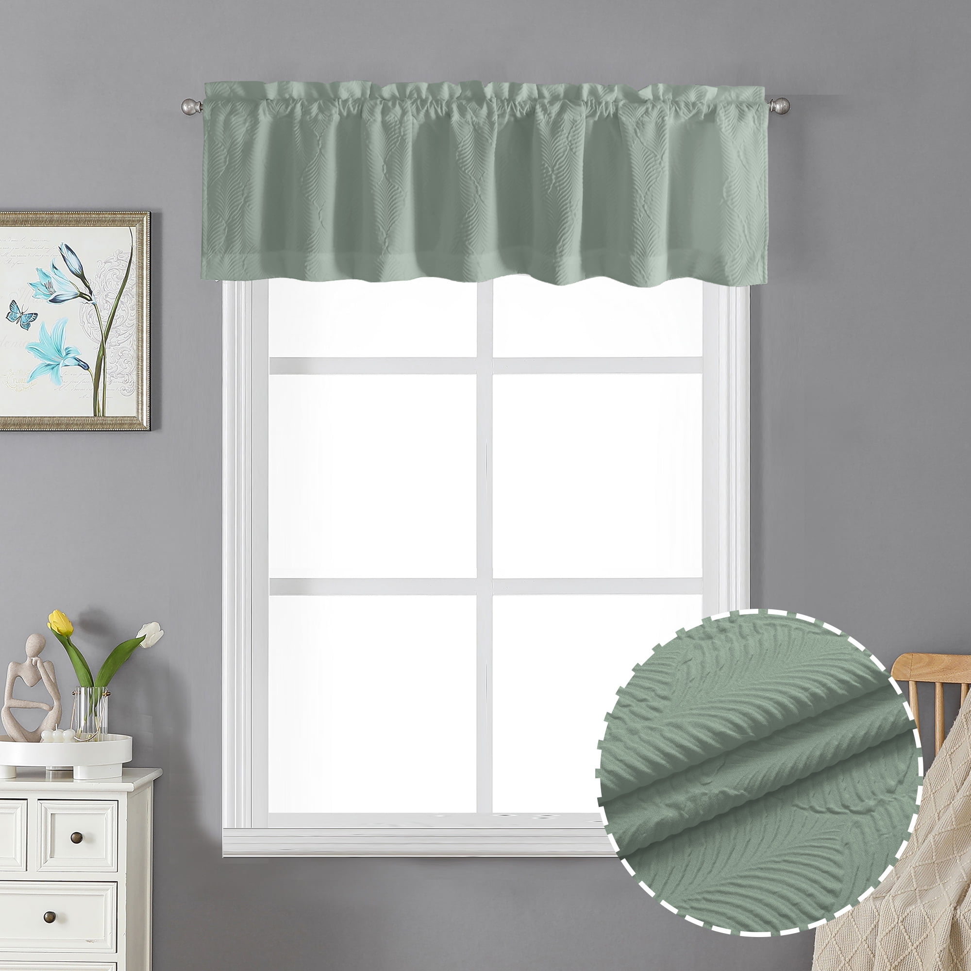 OVZME Ivy 3D Embossed Window Valance Green Curtains, 60x14 Inches 1 ...