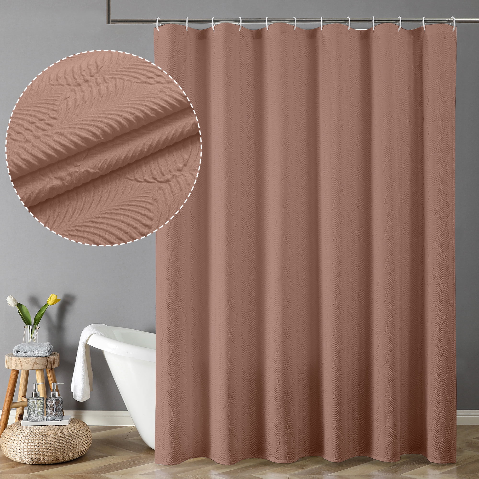 OVZME Ivy Clay Shower Curtain, 3D Embossed Privacy Textured Fabric ...