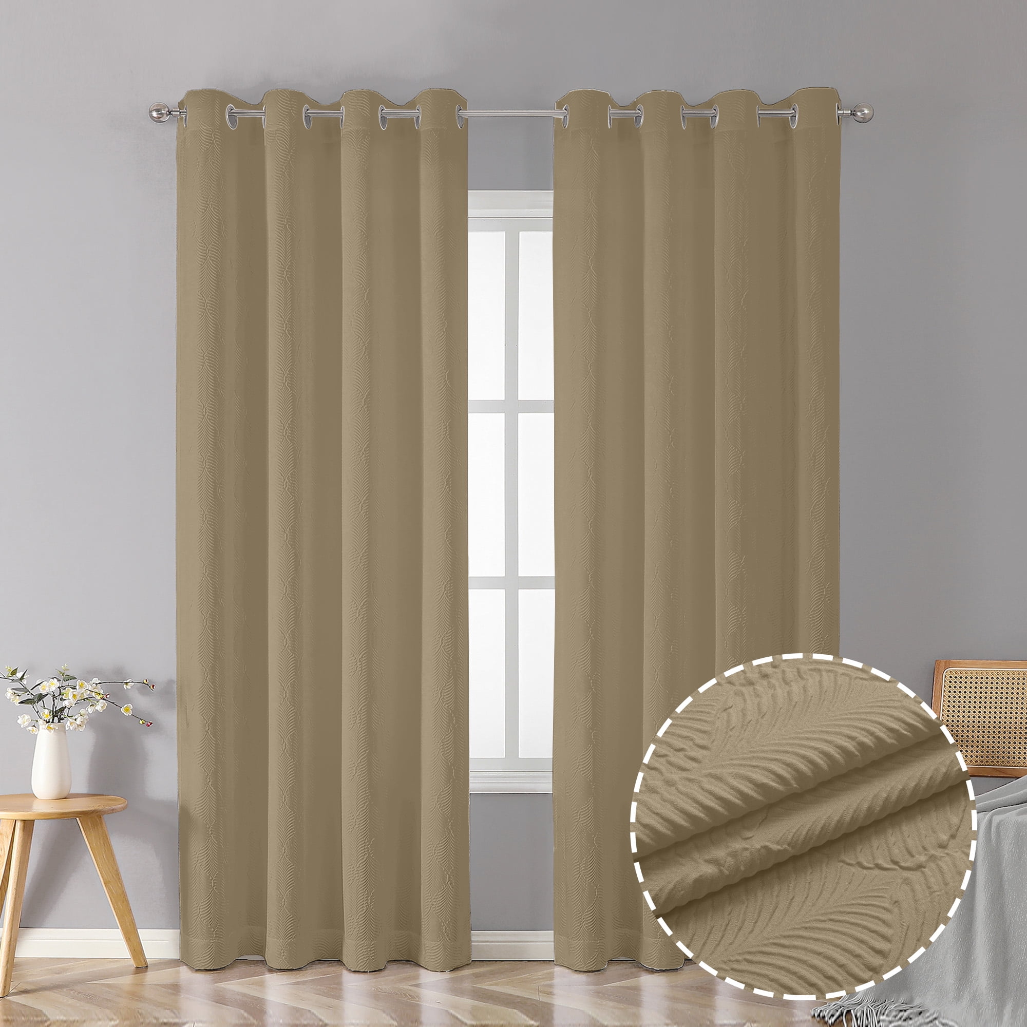 OVZME Ivy Embossed Taupe Curtains 84 Inch Length 2 Panels Set,Elegant ...