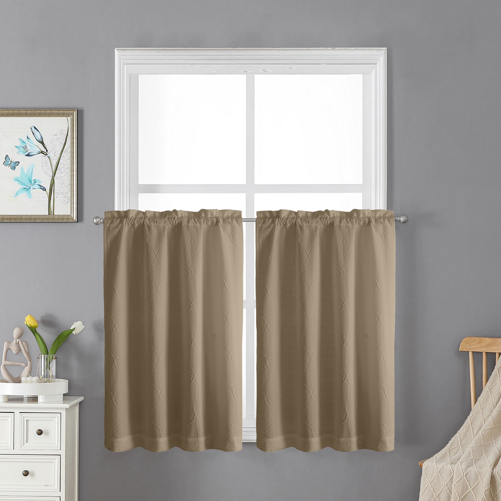 OVZME Ivy Kitchen Window Embossed Curtains Tier Pair 36in Length ...