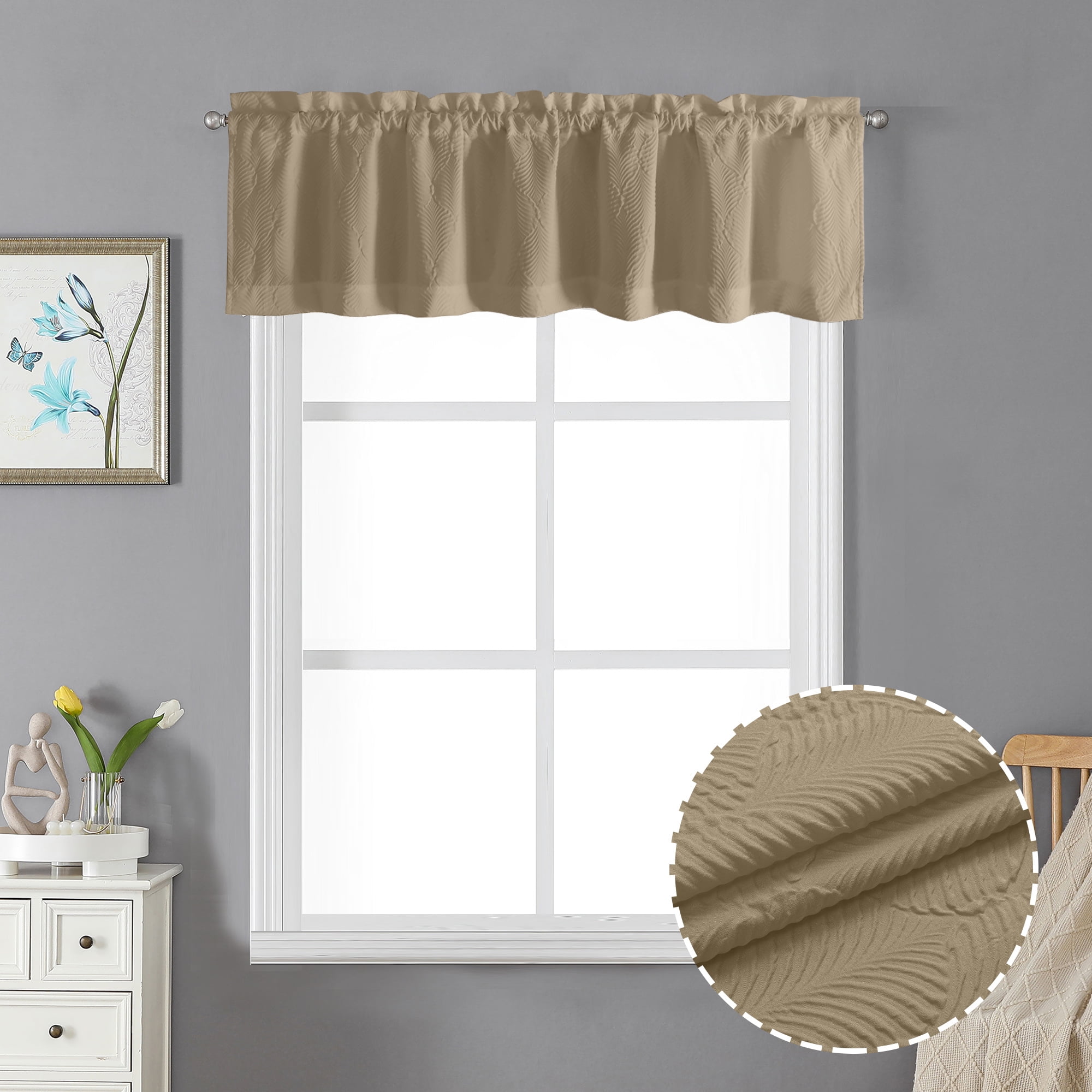 OVZME Ivy Textured Taupe Semi Valances for Windows 1 Piece,14 Inch ...
