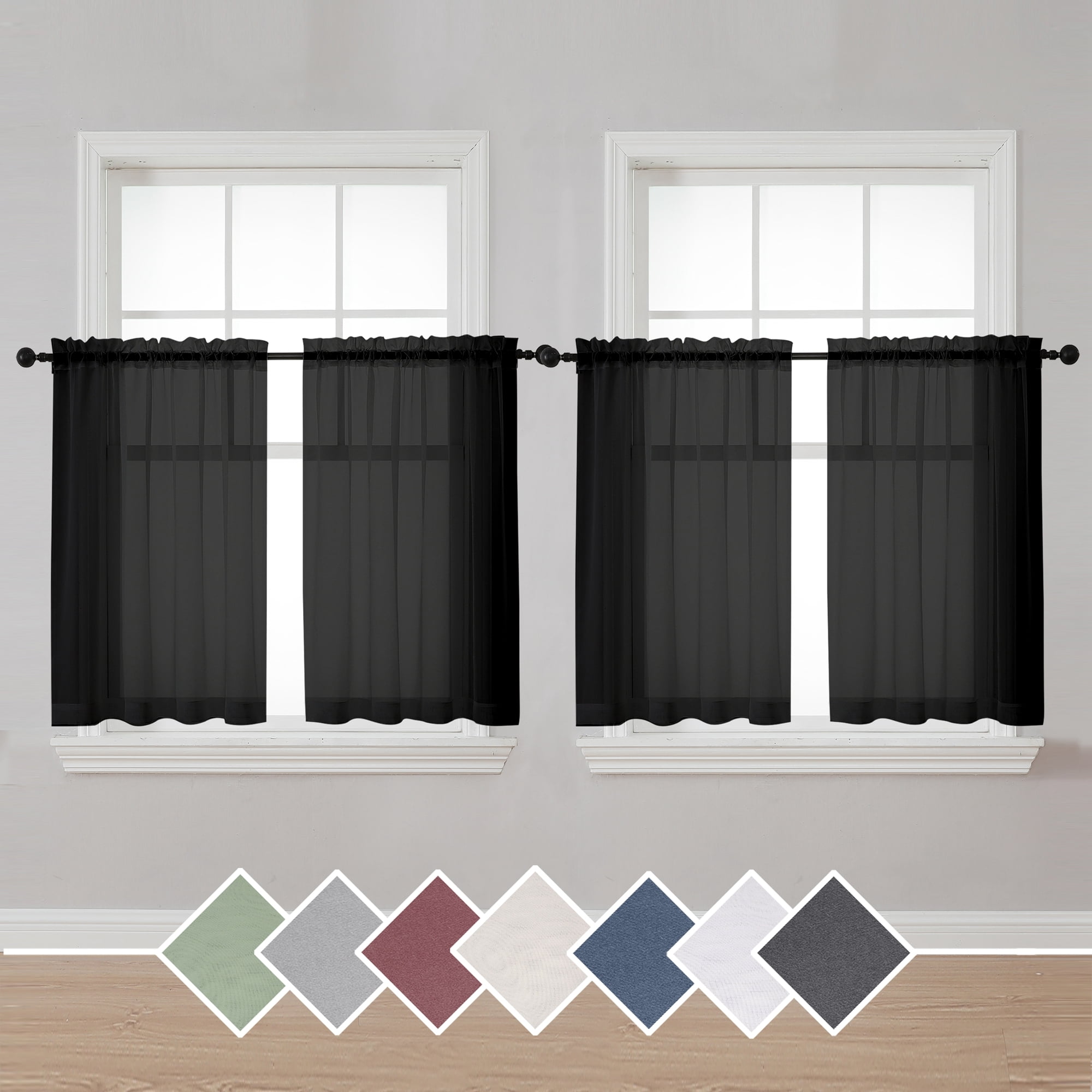 OVZME Kitchen Sheer Window Curtains 4 Pack,Short Dining Curtains Window ...