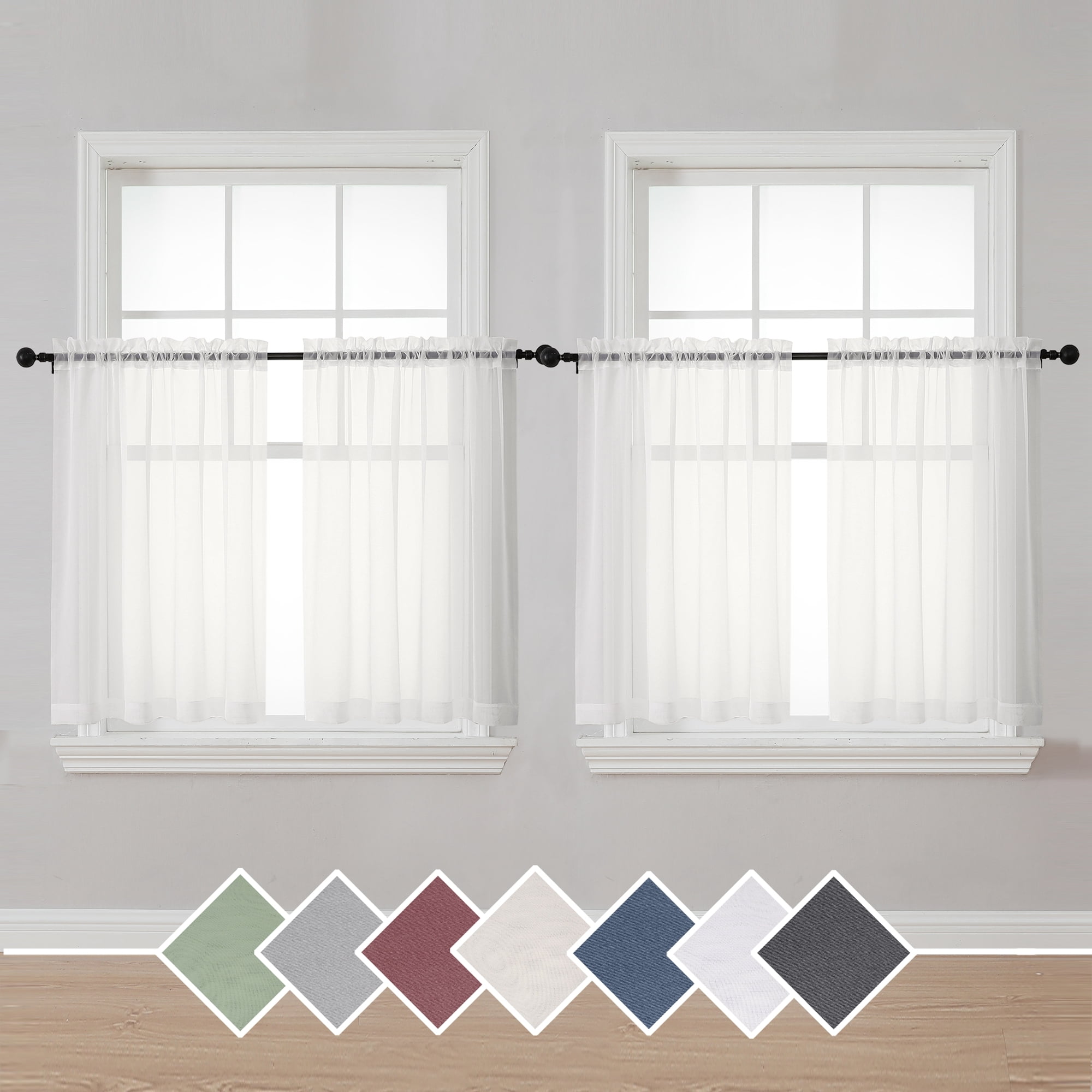 OVZME Kitchen Sheer Window Curtains 4pcs Set, Short Dining Curtains ...
