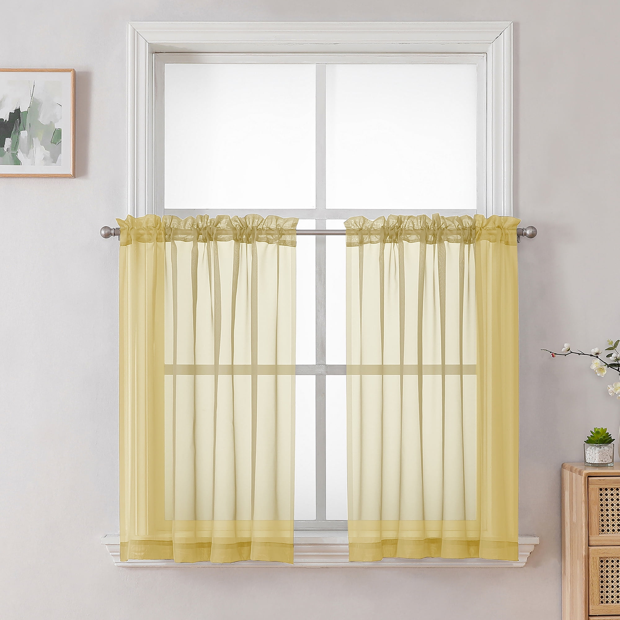 OVZME Kitchen Sheer Window Curtains Tiers 2 Panels, Top Dual Rod Pocket ...