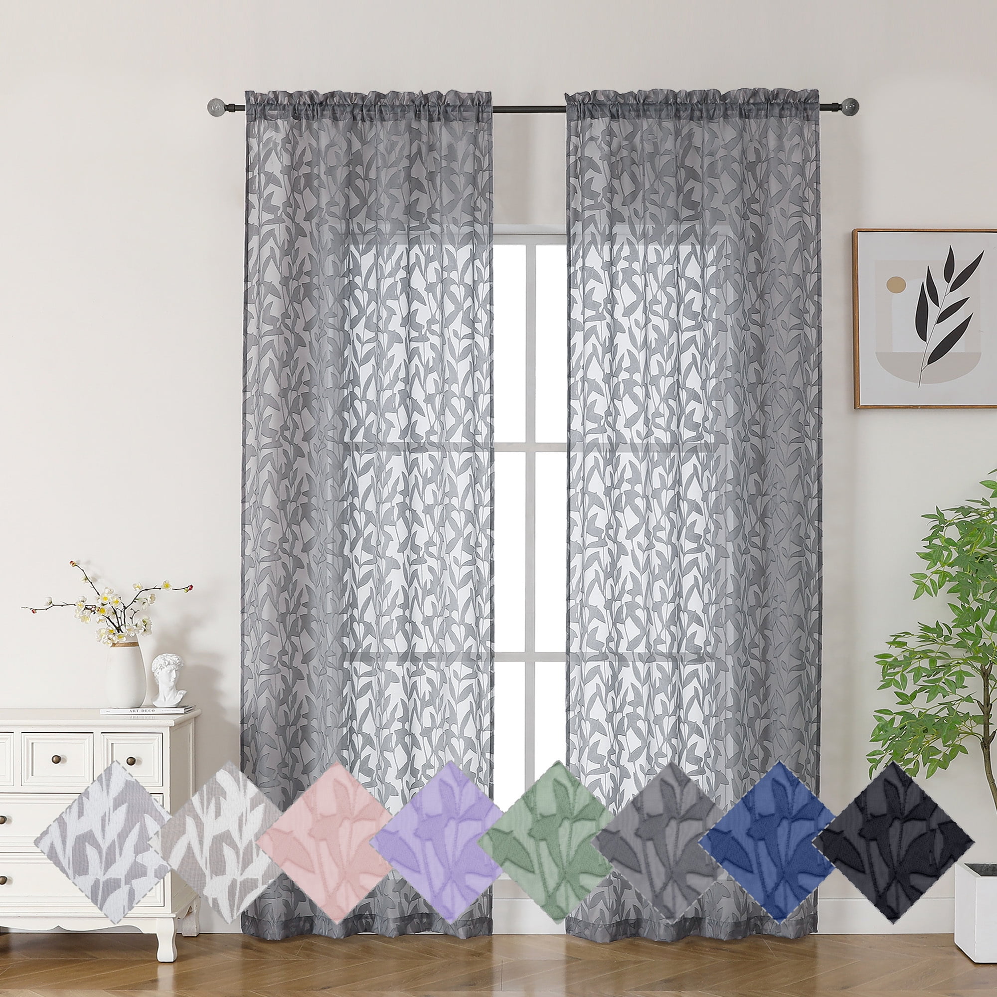 OVZME Leila Sheer Curtains 84 Inches Long 2 Panels for Living Room, Light Filtering Curtains ...