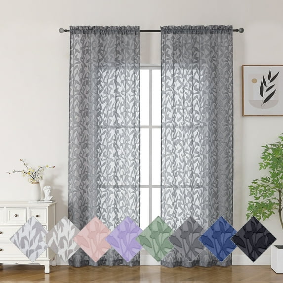 OVZME Leila Grey Sheer Curtains 84 Inches Long 2 Panels for Living Room, Light Filtering Window ...
