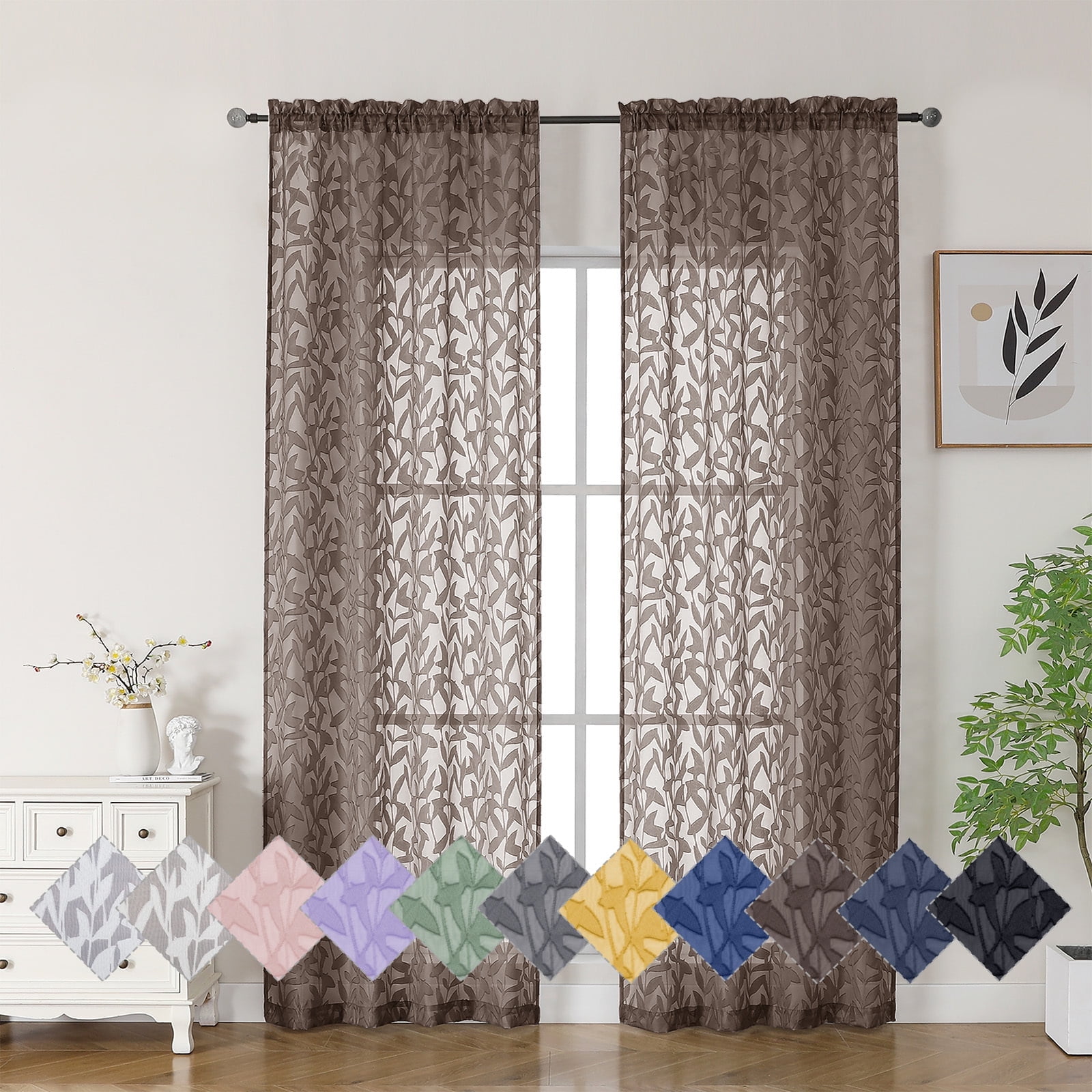 OVZME Leila Sheer Curtains 84 Inches Long 2 Panels Set, Light Filtering ...